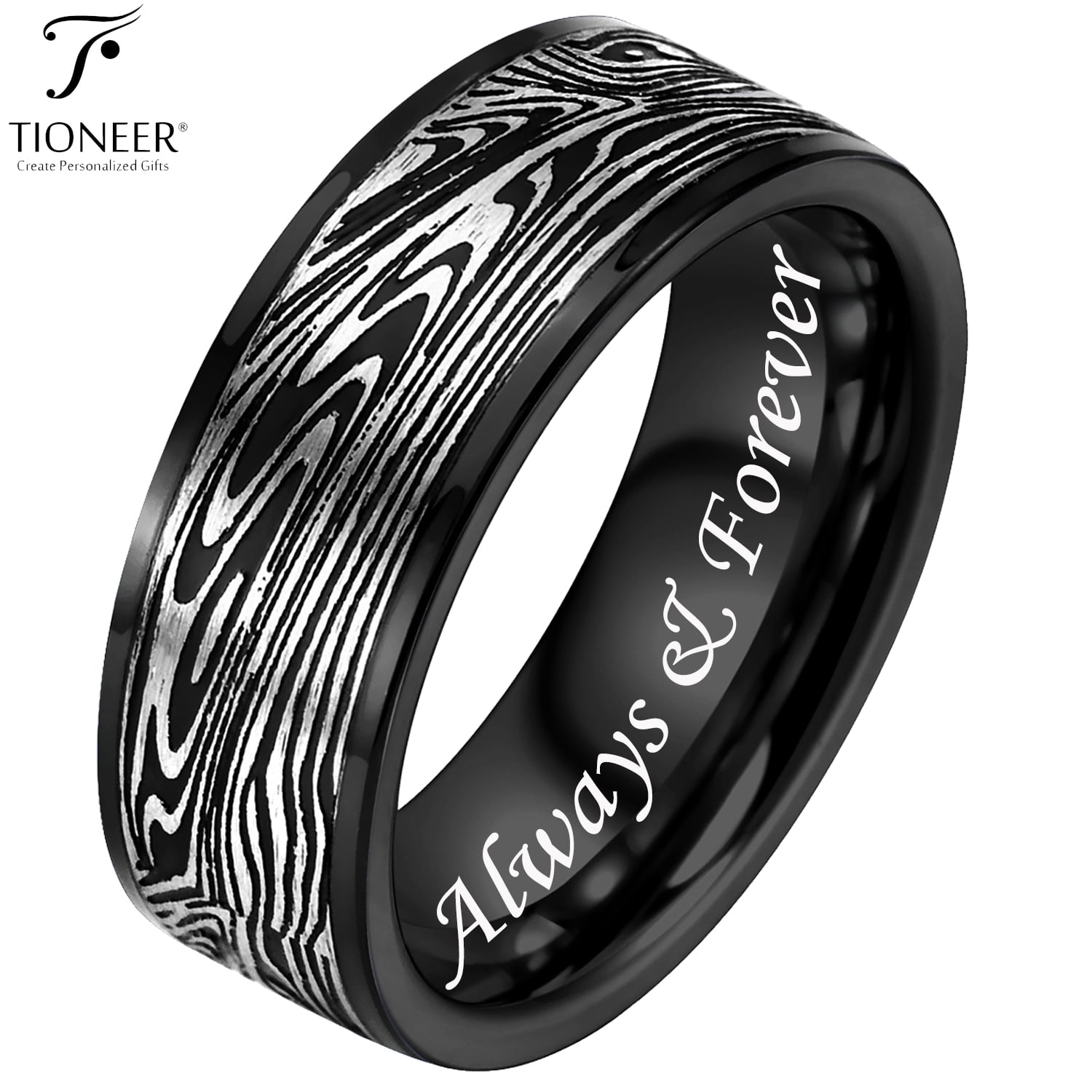 Nololo Tungsten Carbide Band w/ Flowing River Damascus Design 8mm Ring ...