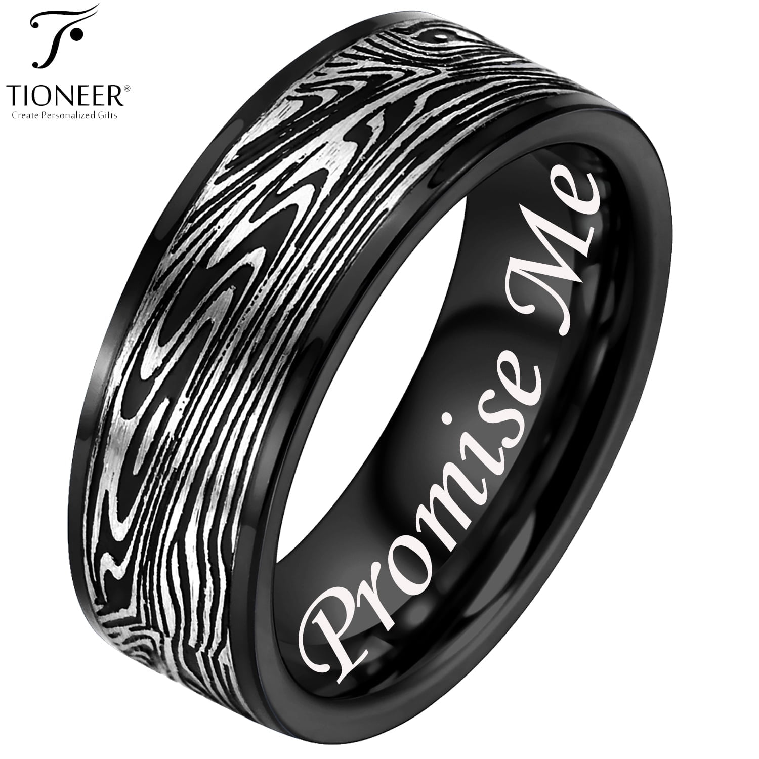 Nololo Tungsten Carbide Band w/ Flowing River Damascus Design 8mm Ring ...