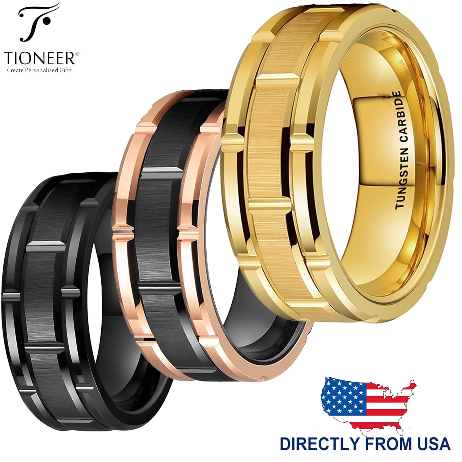 Nololo Tungsten Carbide Classic Mens 8mm Wedding Band Ring Brick ...