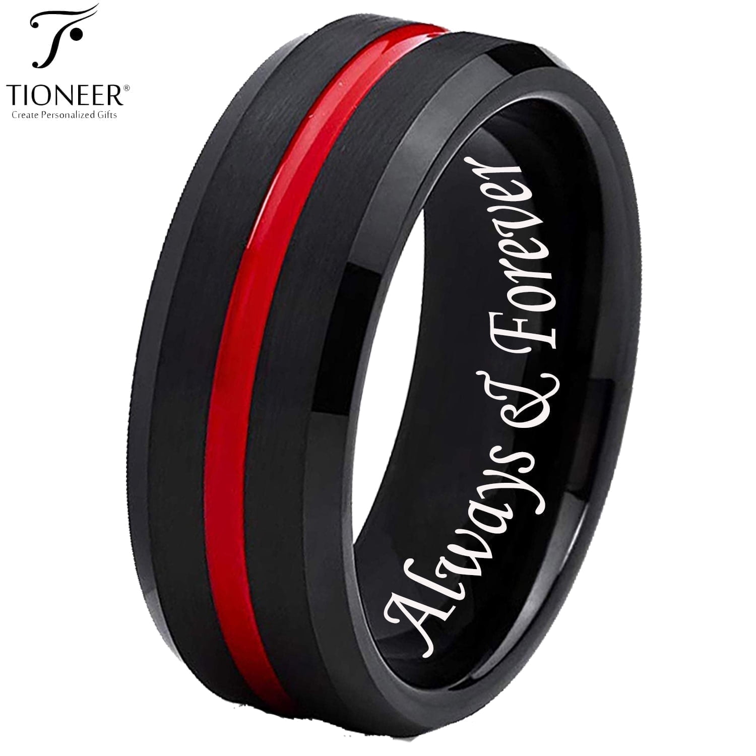 Nololo Tungsten Ring Black IP w/ Distinct Blue or Red Center Line 8mm ...