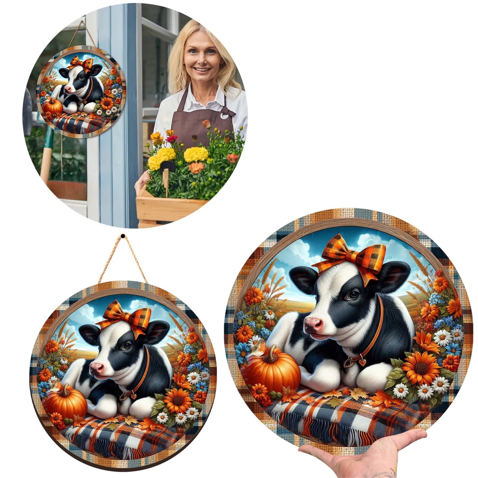 Nololo Vintage Round Signs Cow Sign Y'all Sign Wreath Sign Wreath ...