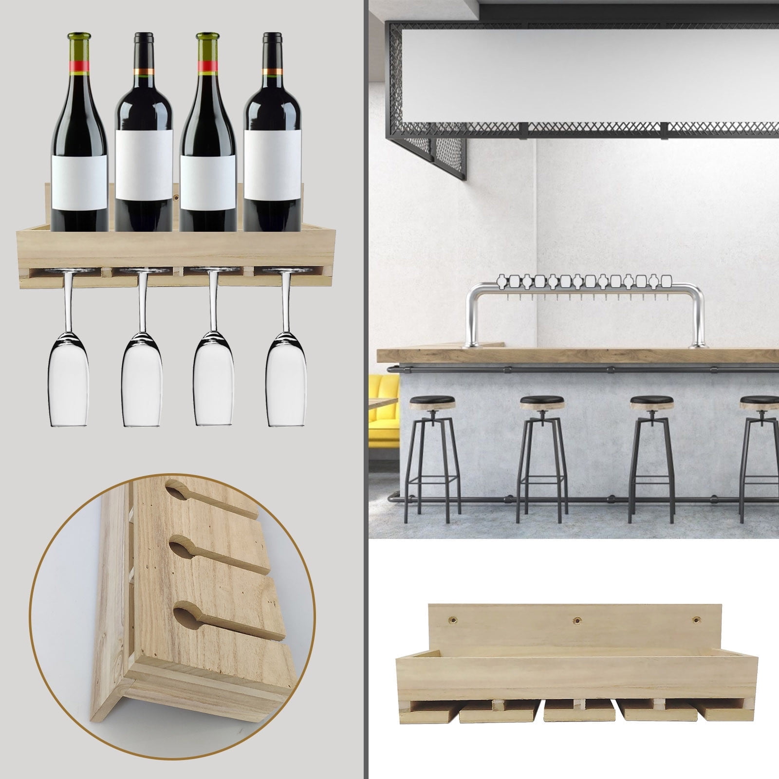 Nololo Wall Mounted Solid Wood Wine Bottle Rack Wine Rack Multicolor B ...