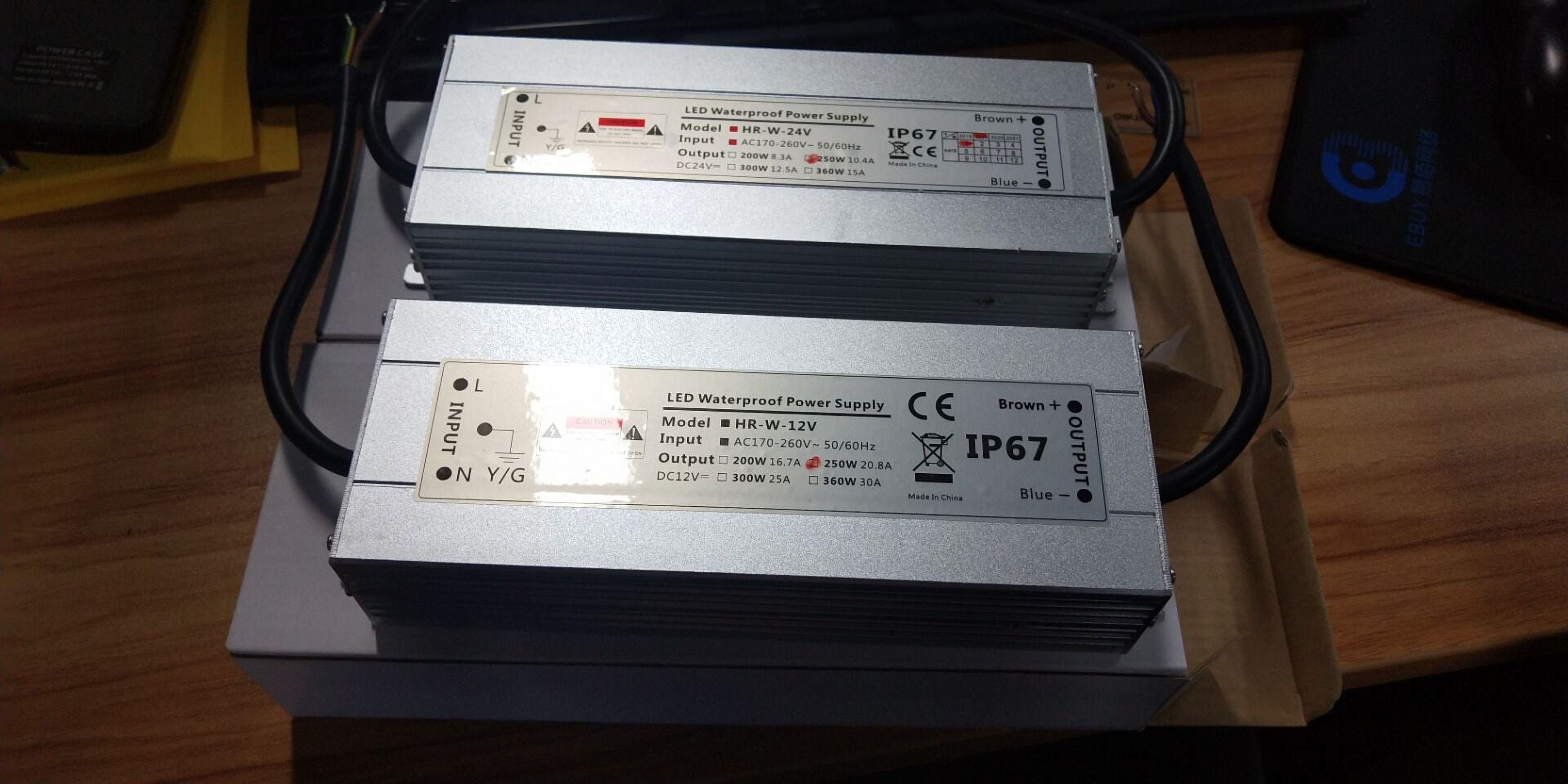 Nololo Waterproof LED Power Supply - 12V/24V 250W LED Light Strip Power ...