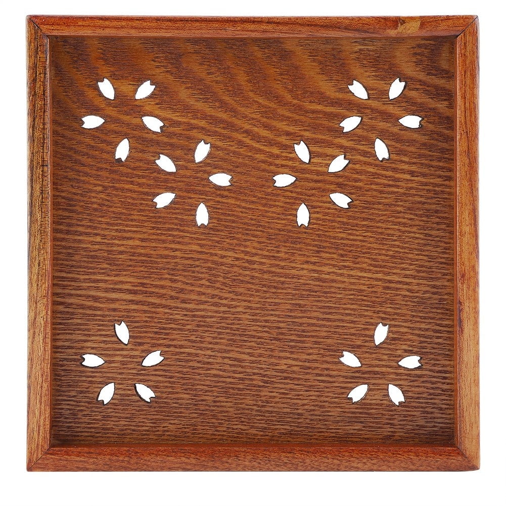 Nololo Wood Serving Tray, Square Wood Tea Tray Brown Traditional Wooden ...