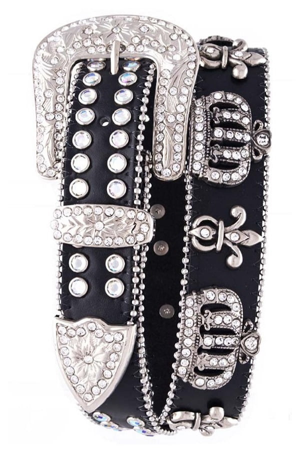 Nomad Creek Women's Crown Fleur De Lis Rhinestone Studded Leather Belt ...