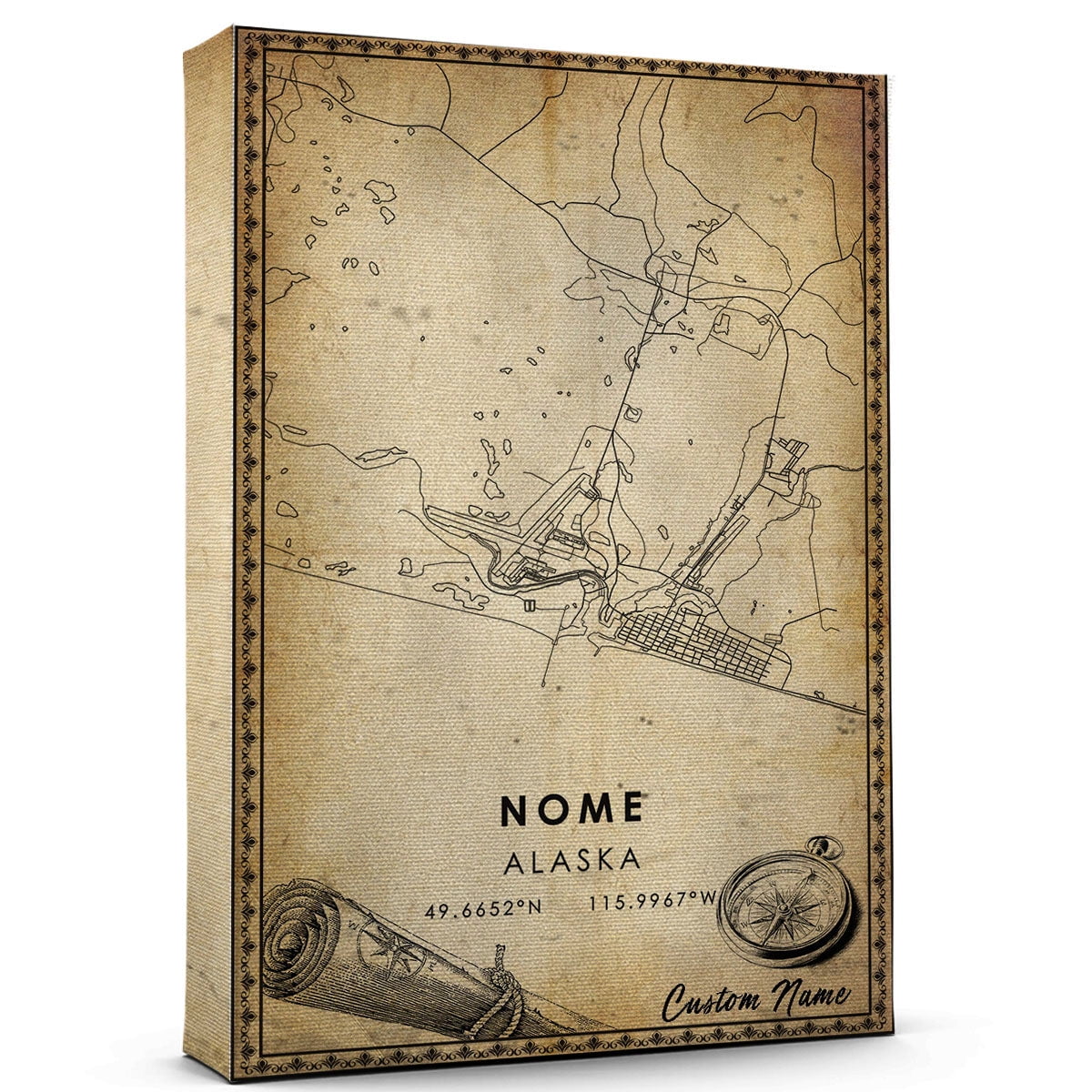 Nome Map Poster, Alaska Map Art Poster, Canvas, Nome Map City vintage ...