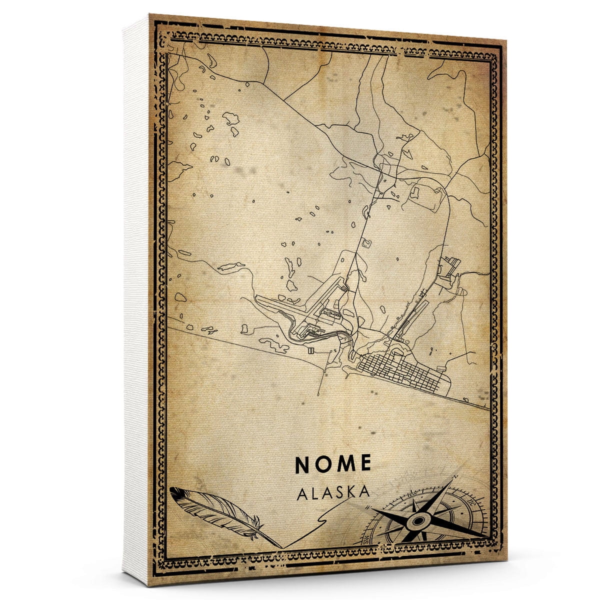 Nome Vintage Map Prints Canvas, Alaska Map Art Canvas, Canvas, Nome Map ...