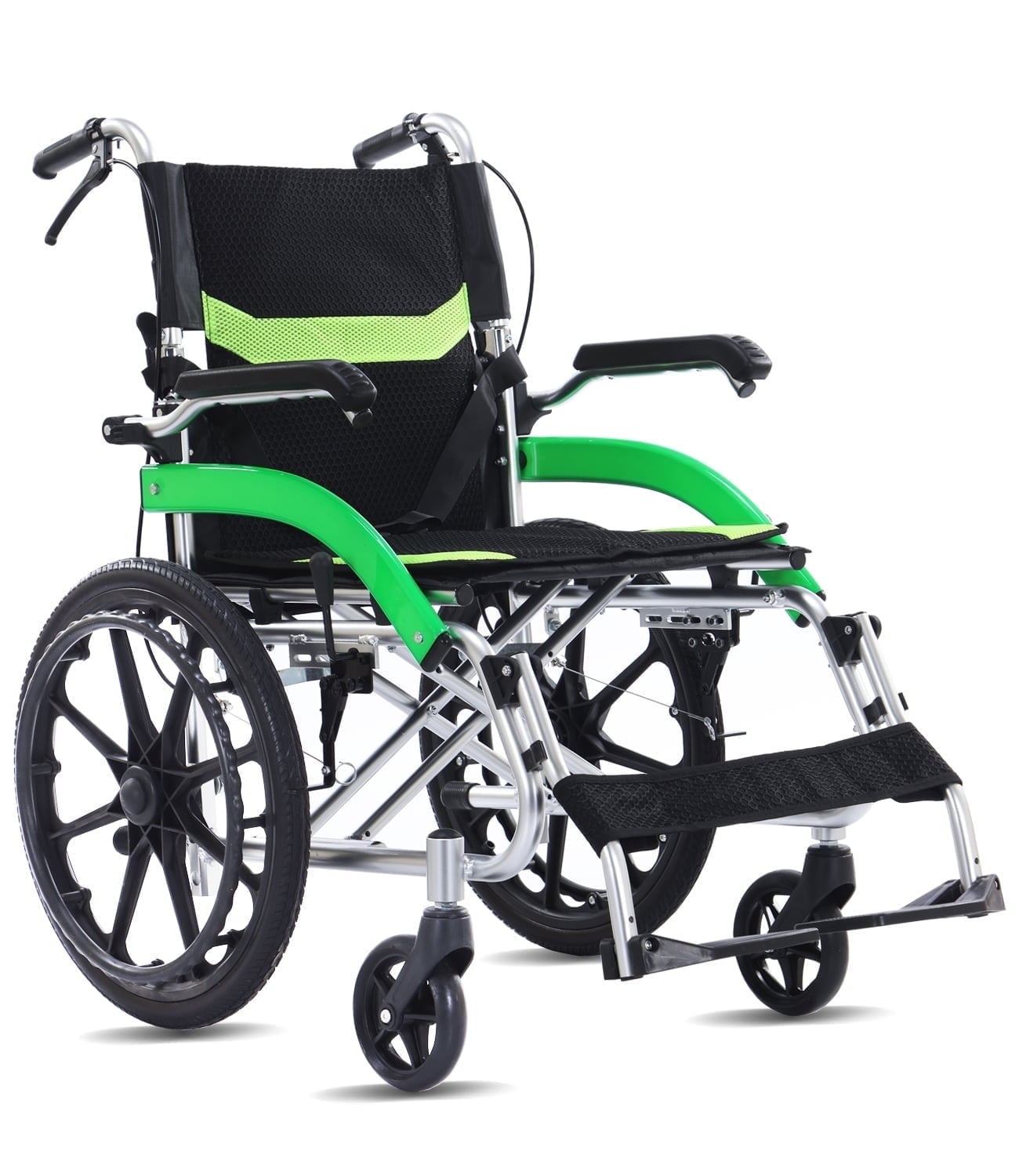 Nomigo Adjustable Adult Manual Wheelchair with Green, 220 lb Limit ...