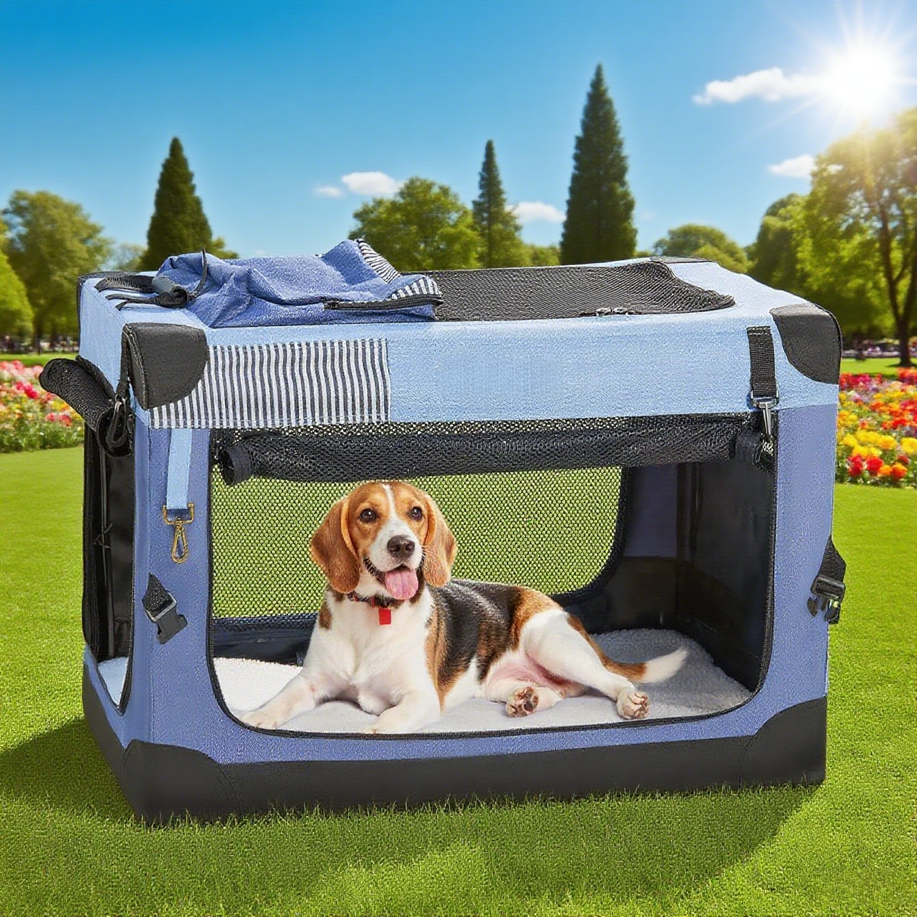 Nomipaw 26 inch Portable Dog Crate Soft Collapsible,3 Door Travel Pet ...