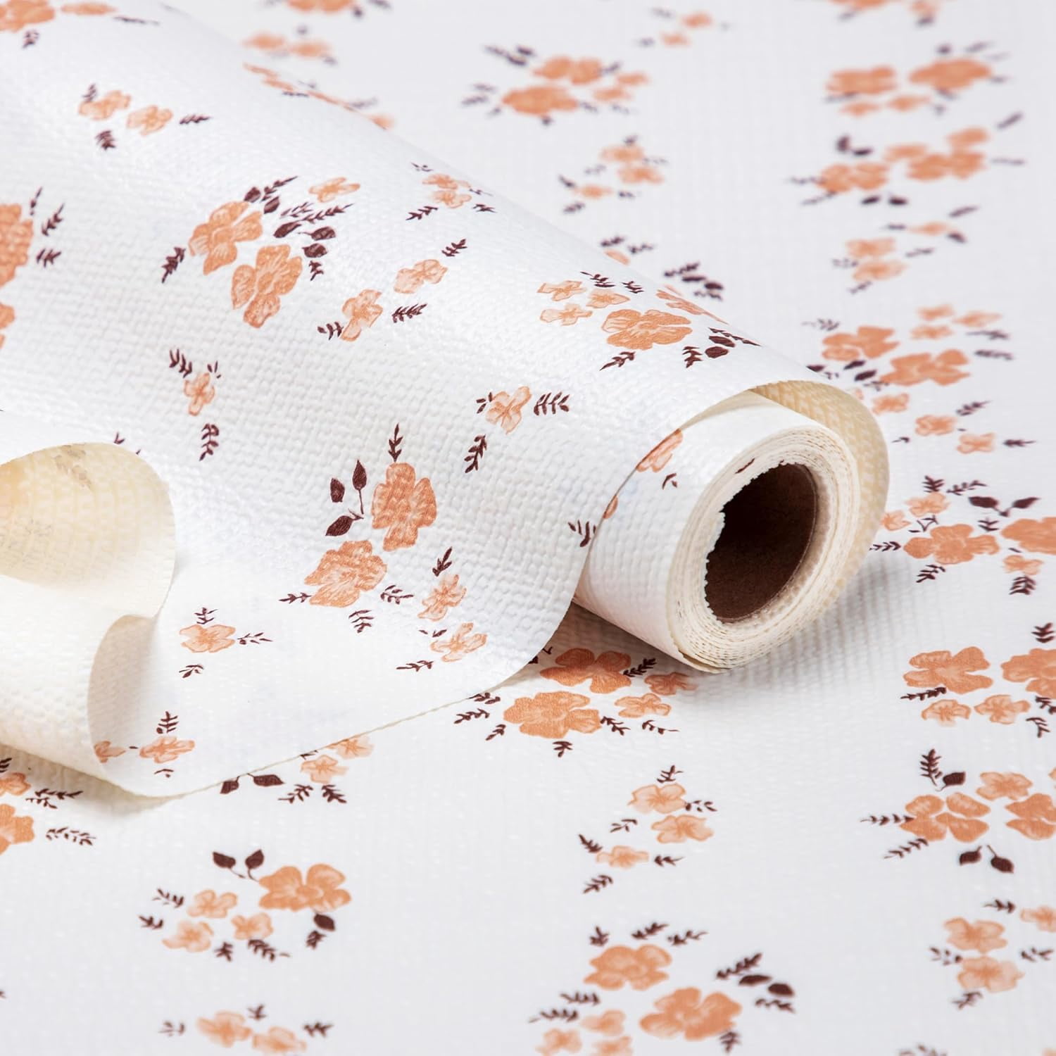 Non Adhesive Pink Orange Floral Printed Kitchen Cabinet Liner for ...