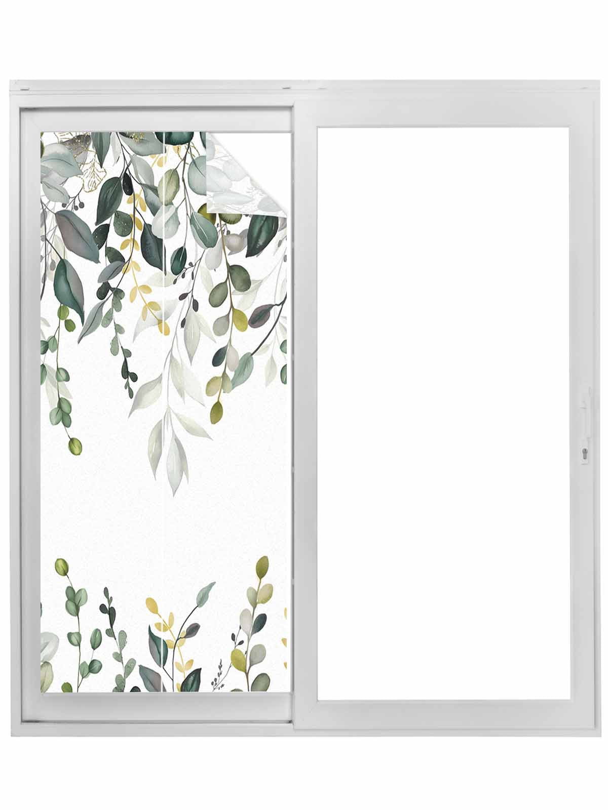 Non-Adhesive Static Cling Window Tint, Gray Green Eucalyptus Leaves ...
