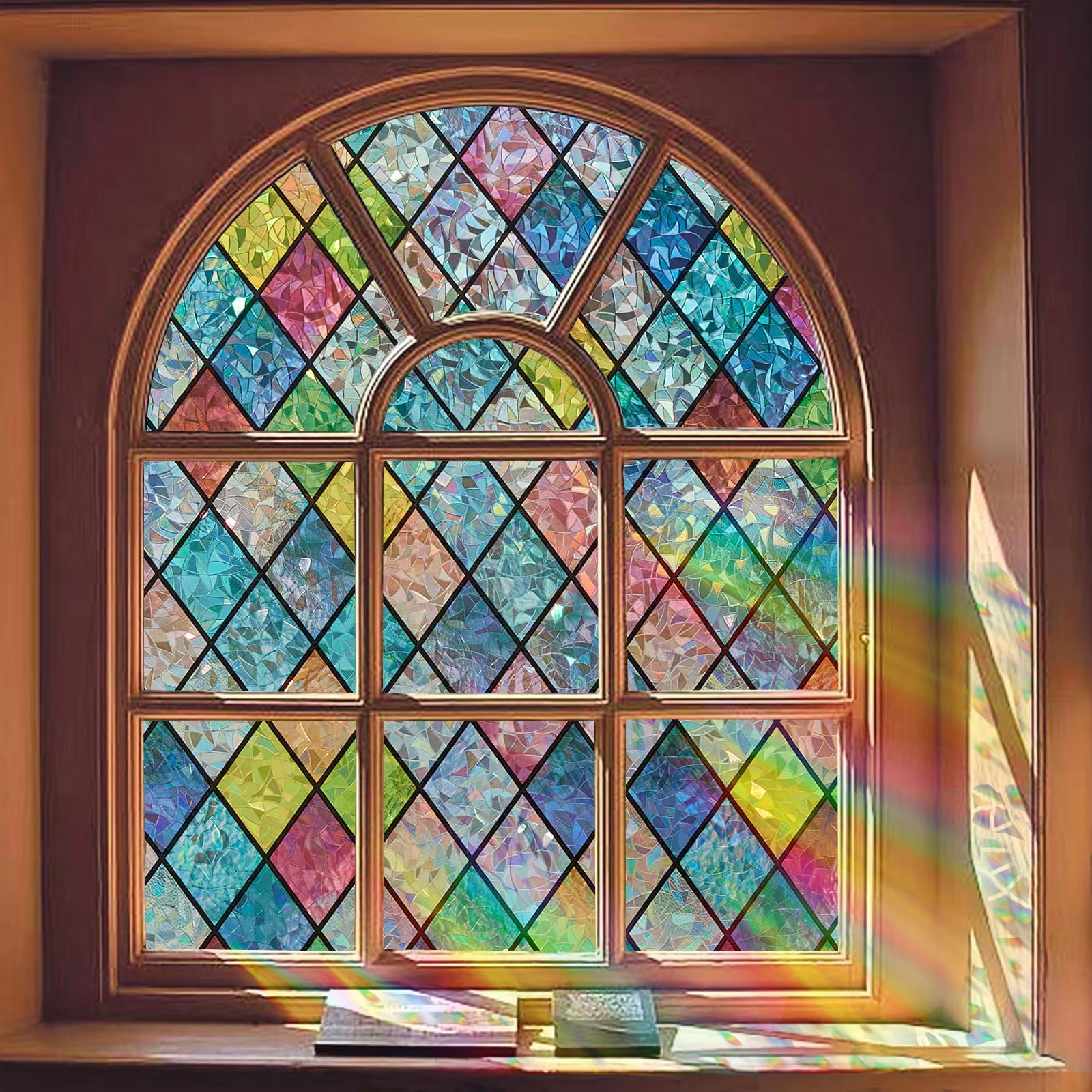 Non-Adhesive Window Privacy Film Static Cling 3D Stained Glass Design ...