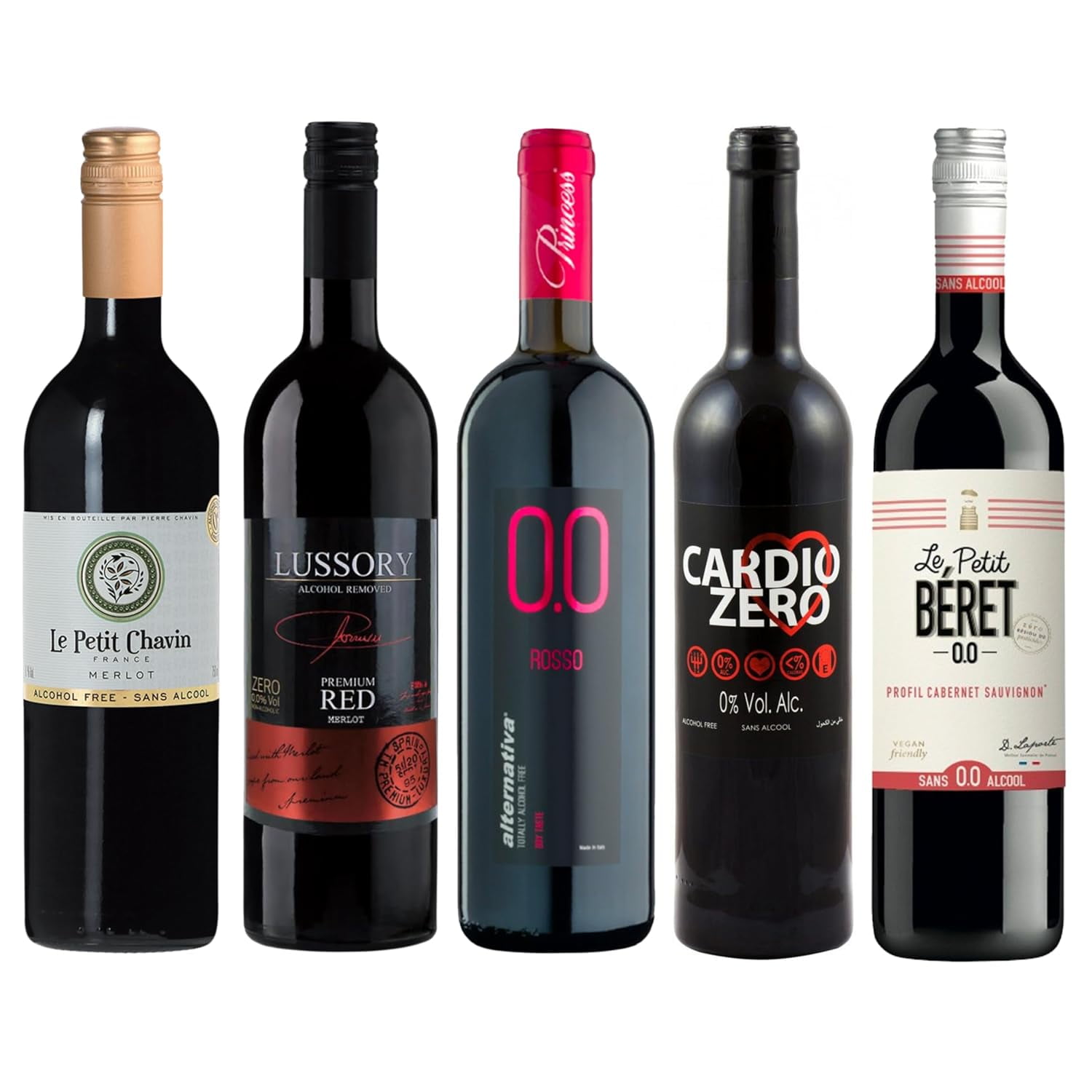 Non-Alcoholic Red Wine Sampler - 5 Bottles 750ml - Zero Alcohol ...