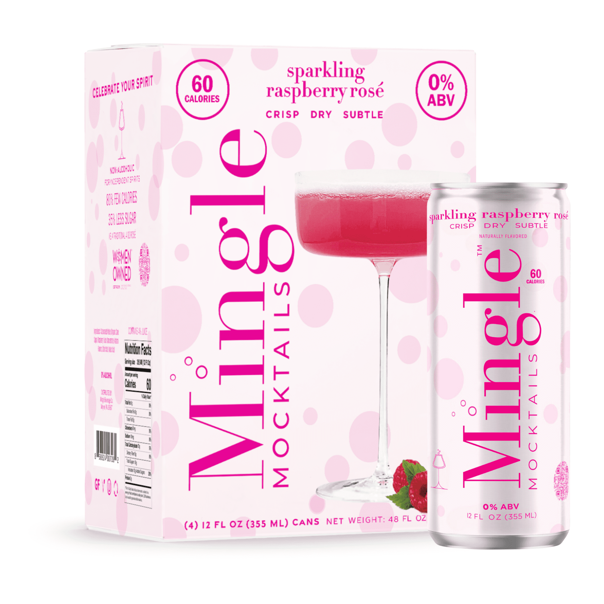 Mingle Mocktails Non-Alcoholic Sparkling Raspberry Rose Mocktail, 4 Pack, 12 fl oz Sleek ...