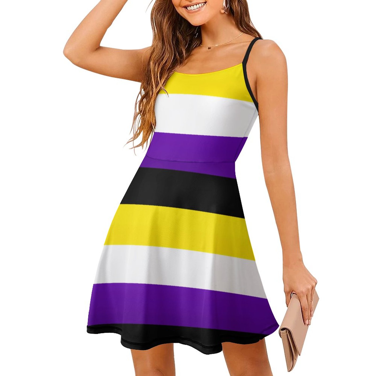 Non-Binary Pride Flag Sundresses for Women Sleeveless Dress Adjustable Spaghetti Strap Beach ...