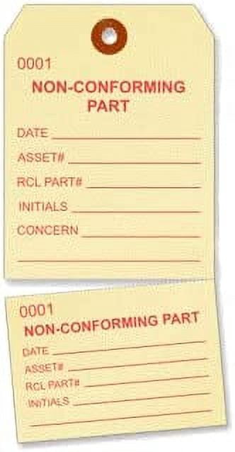 Non-CONFORMING Part, Numbered 2-Part Tag, 2-7/8" x 5-3/4", Perforated ...