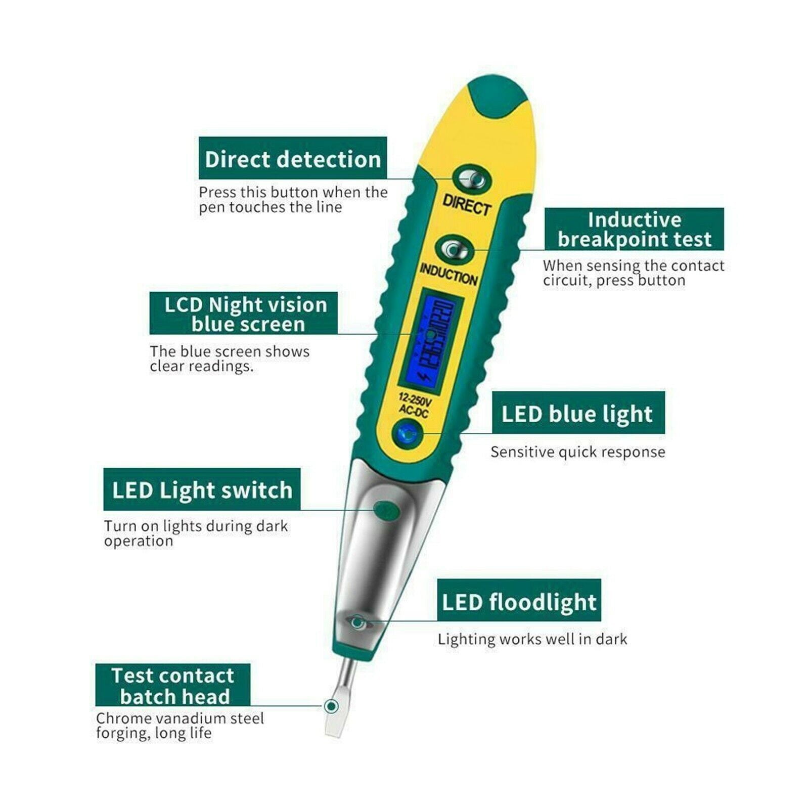 Non-Contact Digital LCD Voltage Test Pen12-250V Sound And Light Alarm ...