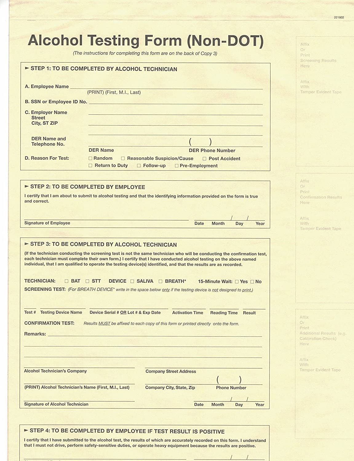 Non-DOT 3-PLY Breath Alcohol Testing Forms (5) Packs of 100 ****Made in ...