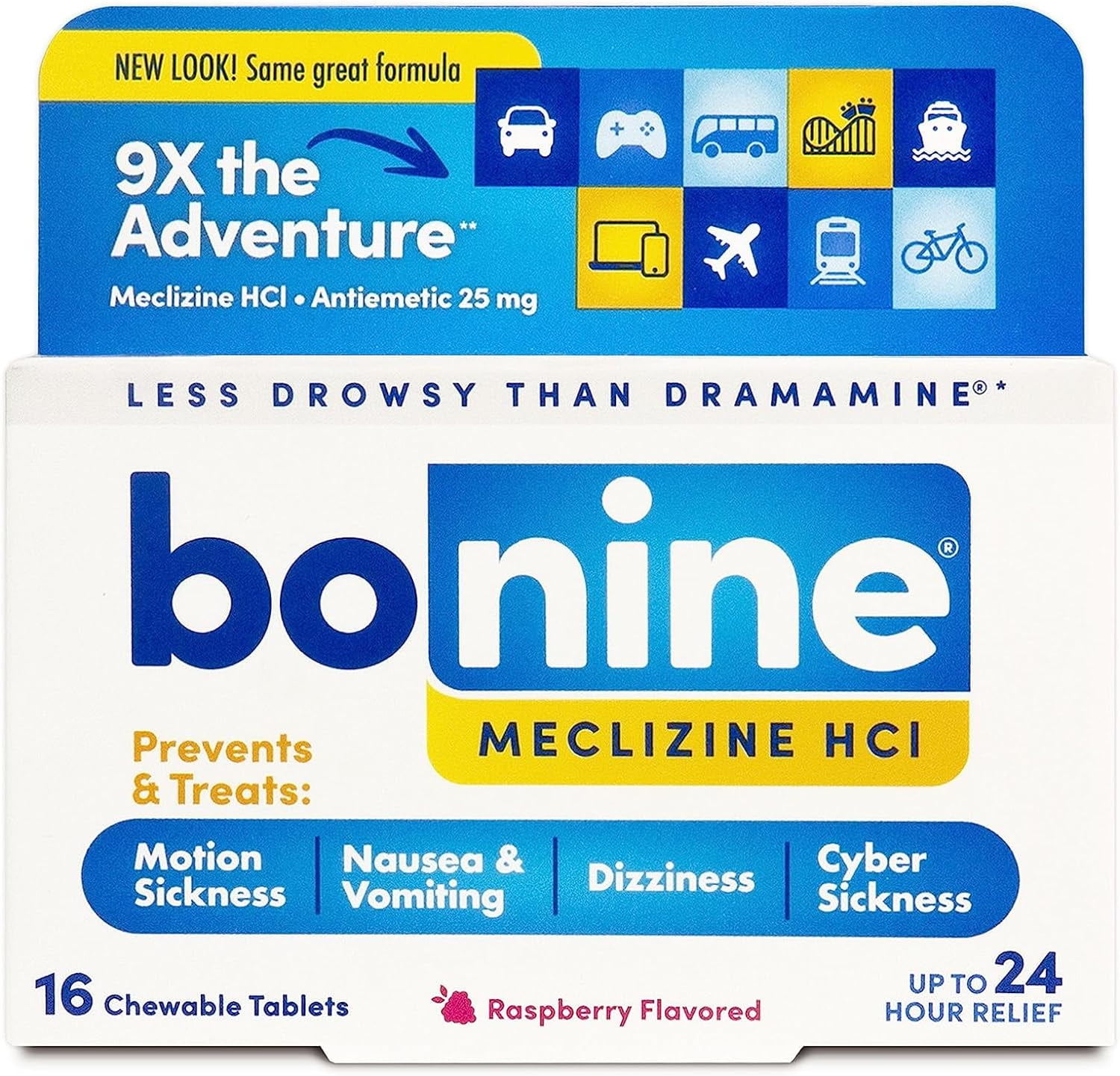Bonine Motion Sickness Relief, Sea and Car Sickness, Meclizine HCl 25mg ...
