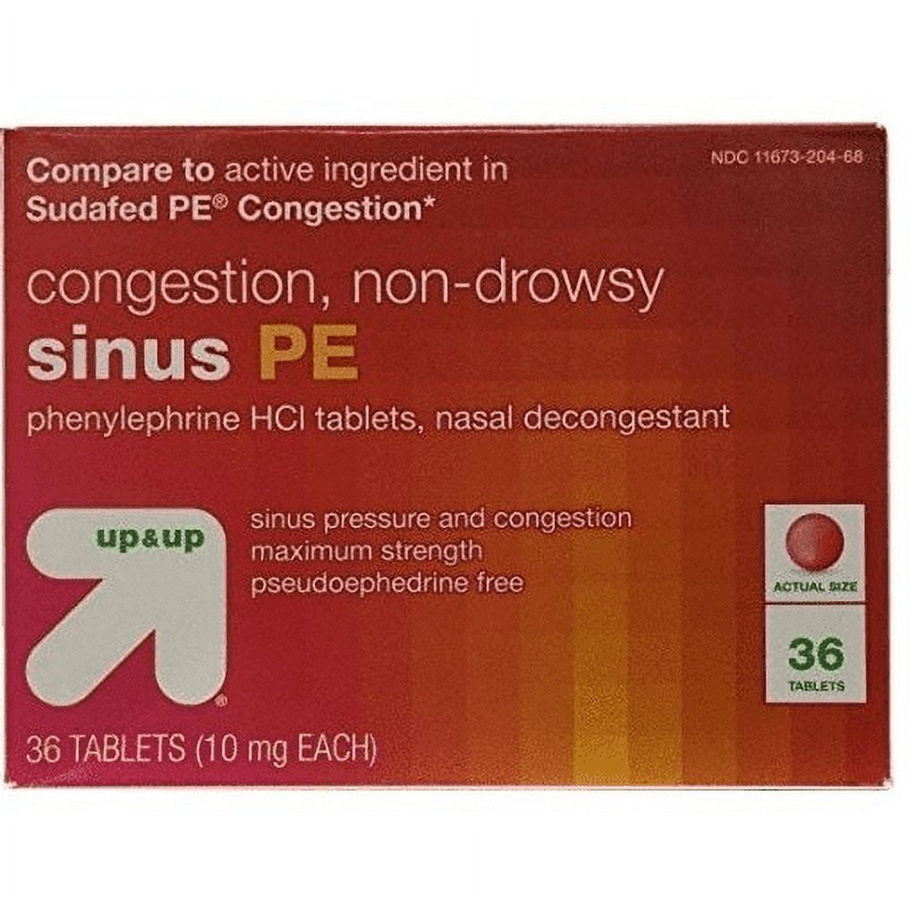 Non-Drowsy Nasal Decongestant PE Phenylephrine HCl 10mg 36ct By Up&Up ...