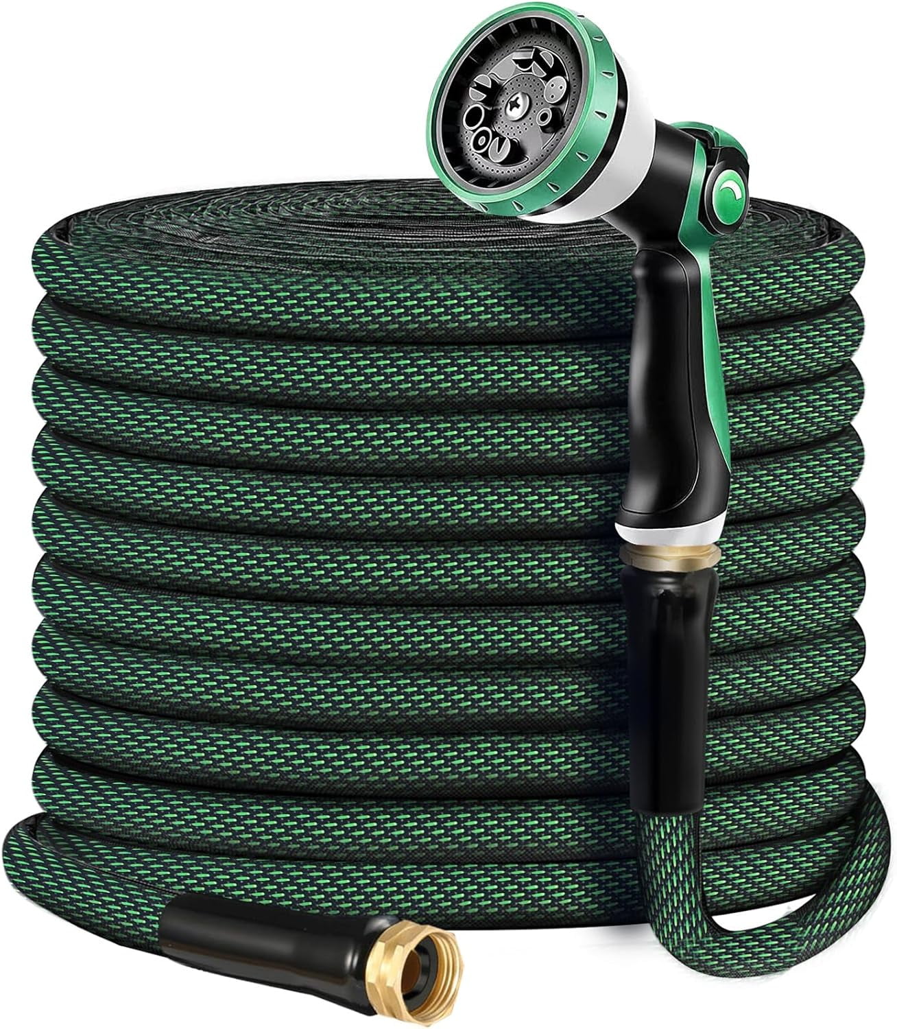 Non-Expandable Garden Hose 100feet, Flexible Water Hose with 10 ...