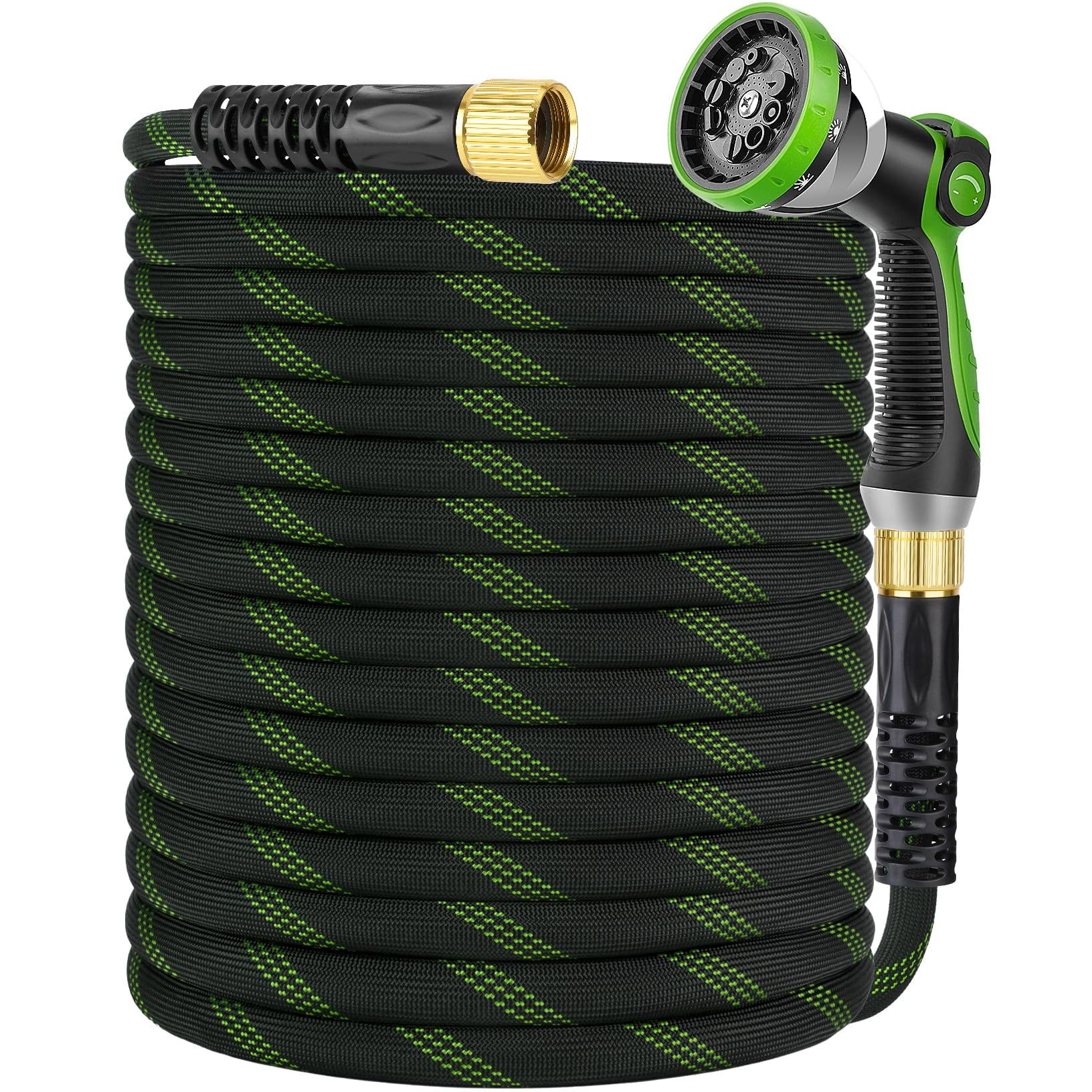 Non-Expanding Garden Hose 100 ft, Kink Free Flexible Water Hose with 10-Pattern Spray Nozzle ...