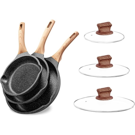 Non Frying Pan Set with , Granite Skillet Set, Egg Omelette Pans for ...