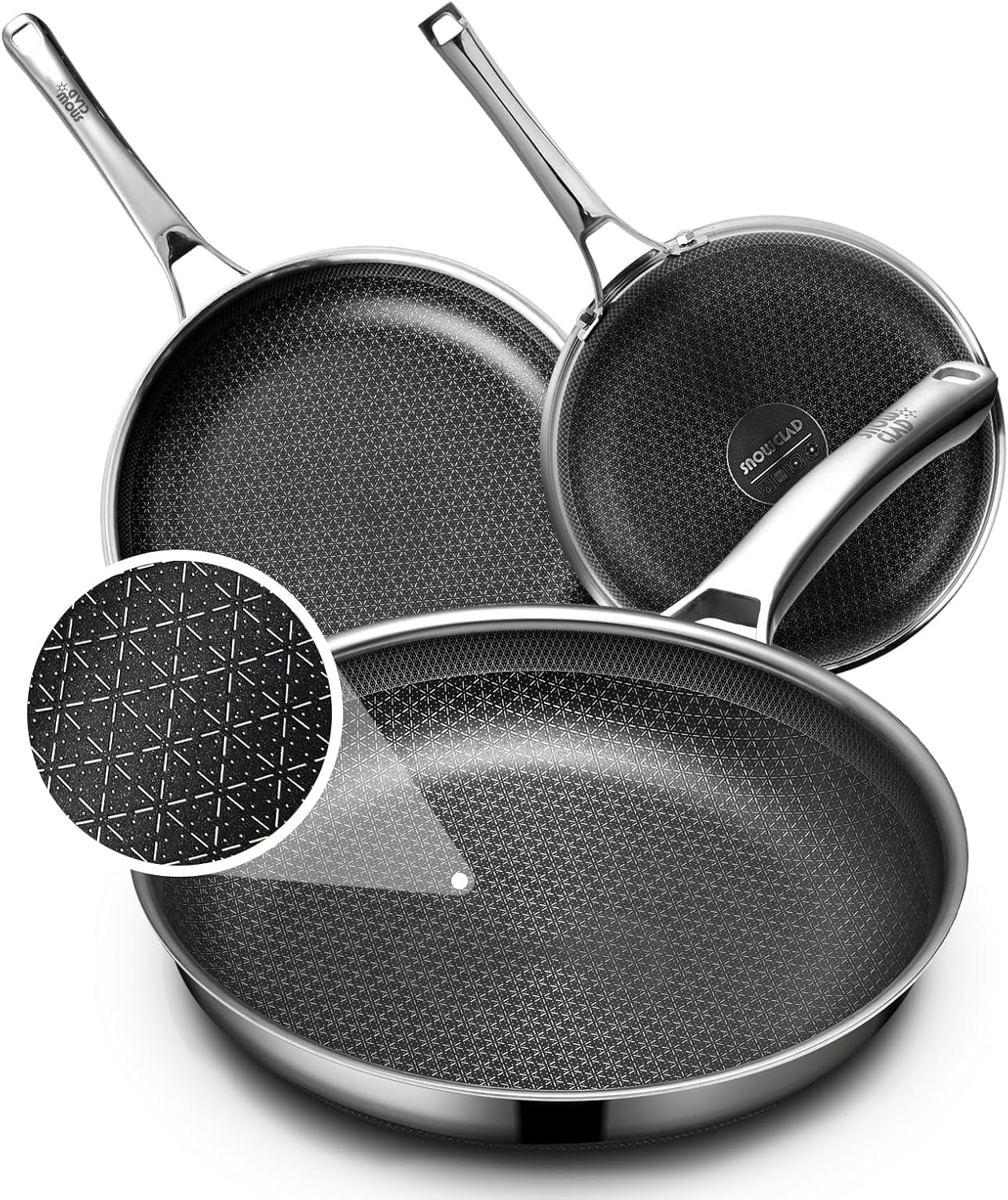 Non Frying Pans Set, Hybrid Skillet Set Nonstick (8+10+12inch), Pans ...