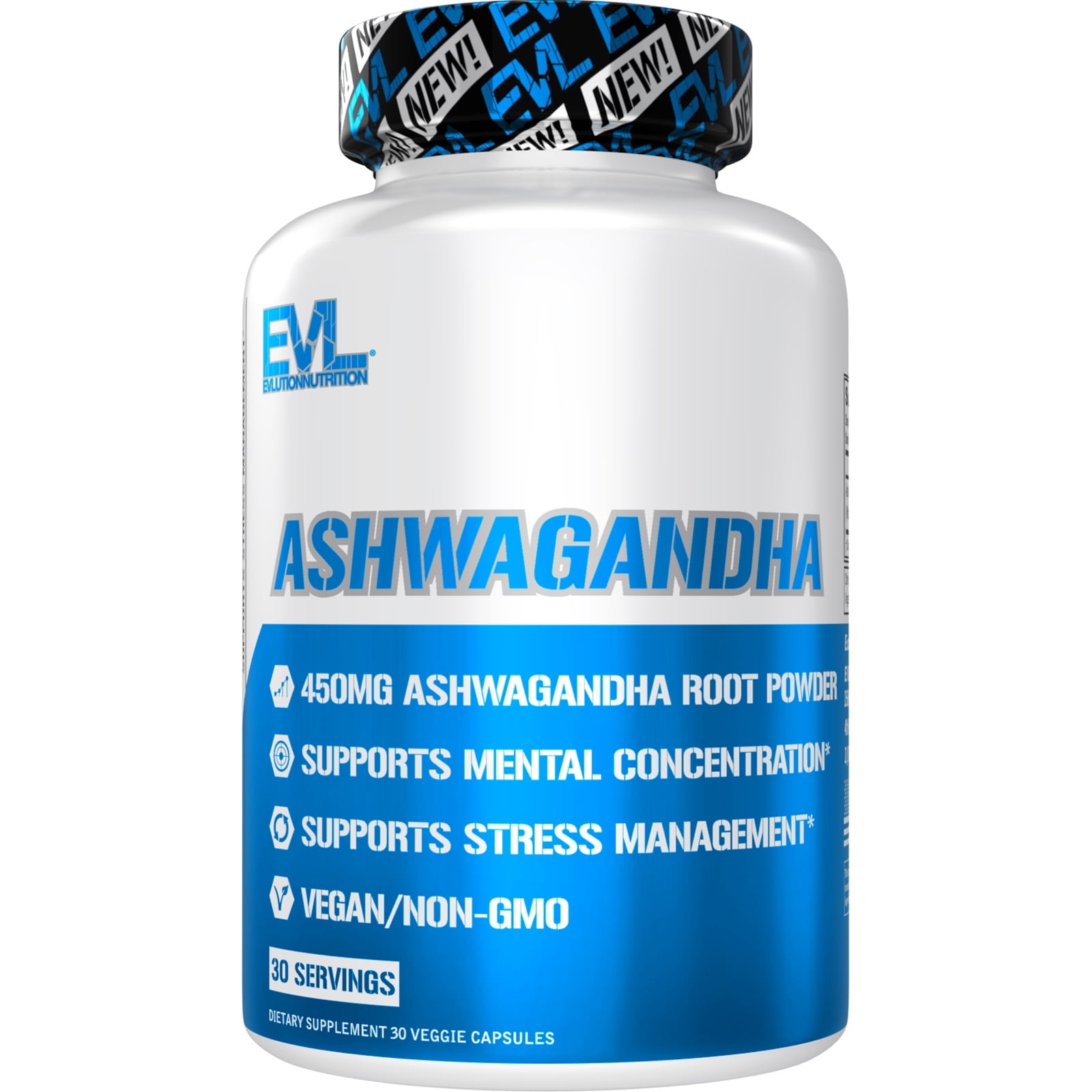Non GMO Vegan Ashwagandha 500mg Capsules - Evlution Nutrition Pure ...