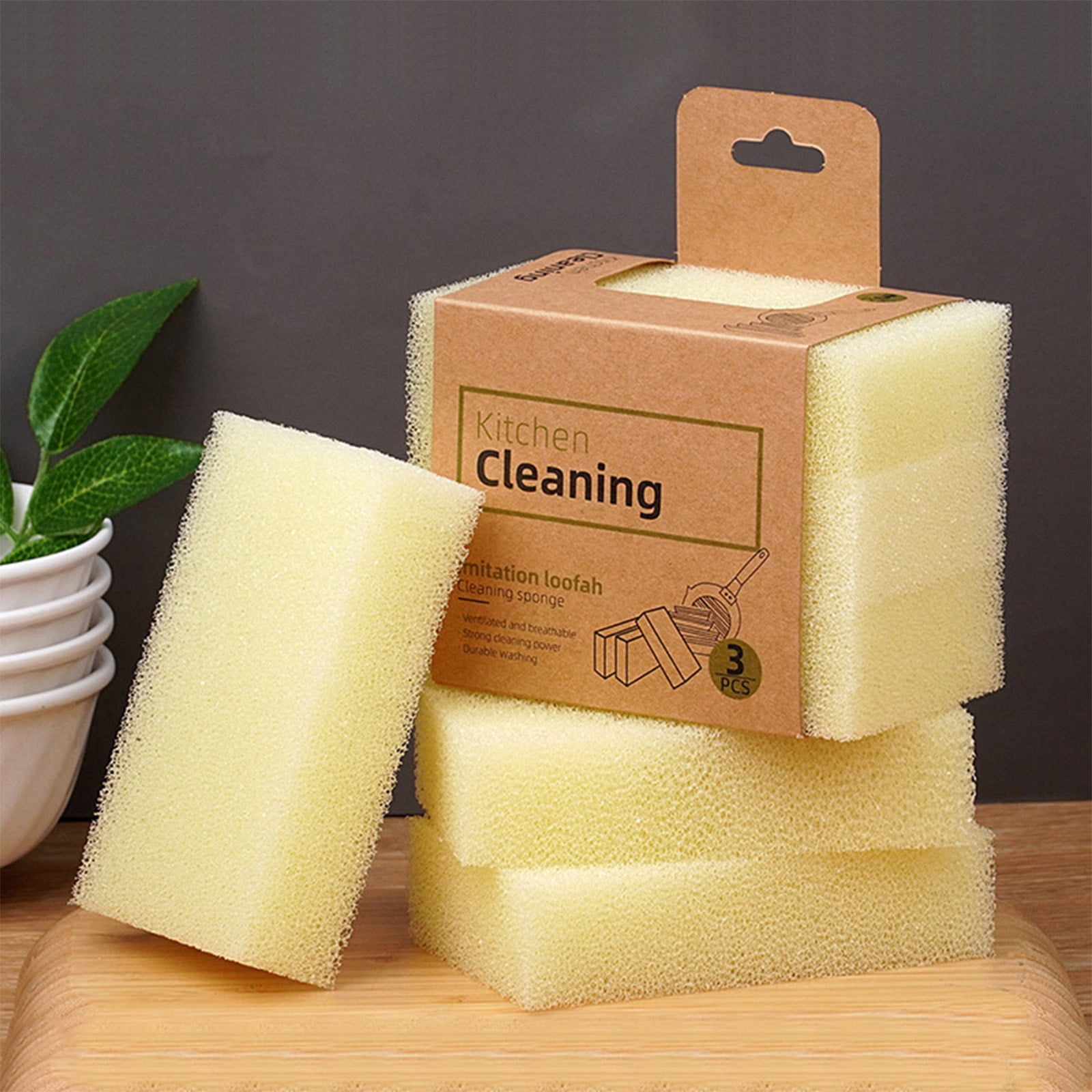 Non-Greasy Yellow Polyester Scouring Sponge Pad for Kitchen ...