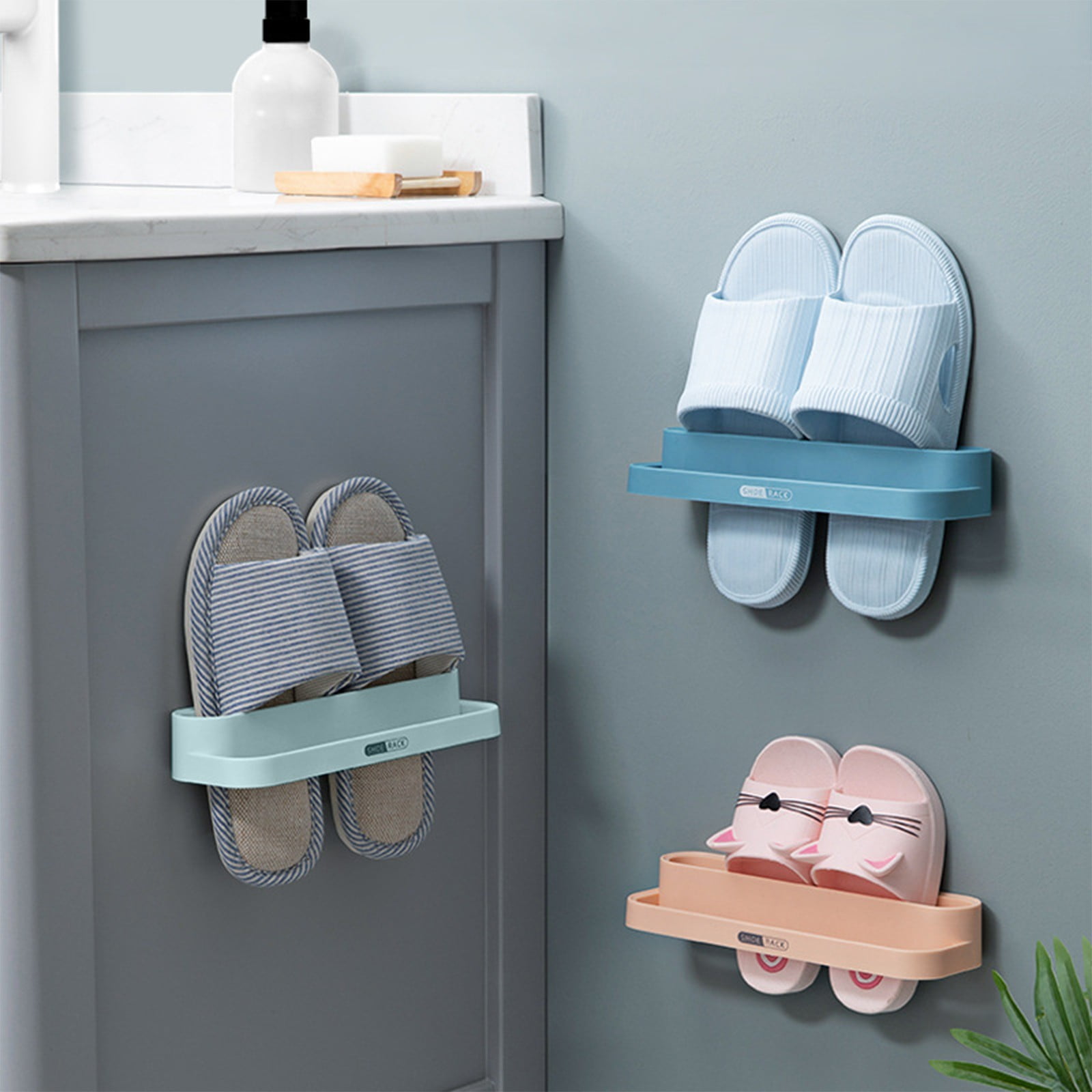 Non Perforated Wall Mounted Slipper Rack, Double-layer Storage, Strong ...