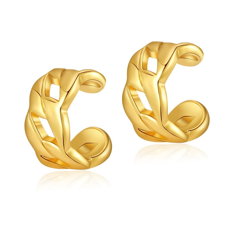 Non-Piercing Ear Clip Copper Plating 18K Real Gold Cuban Link Chain ...
