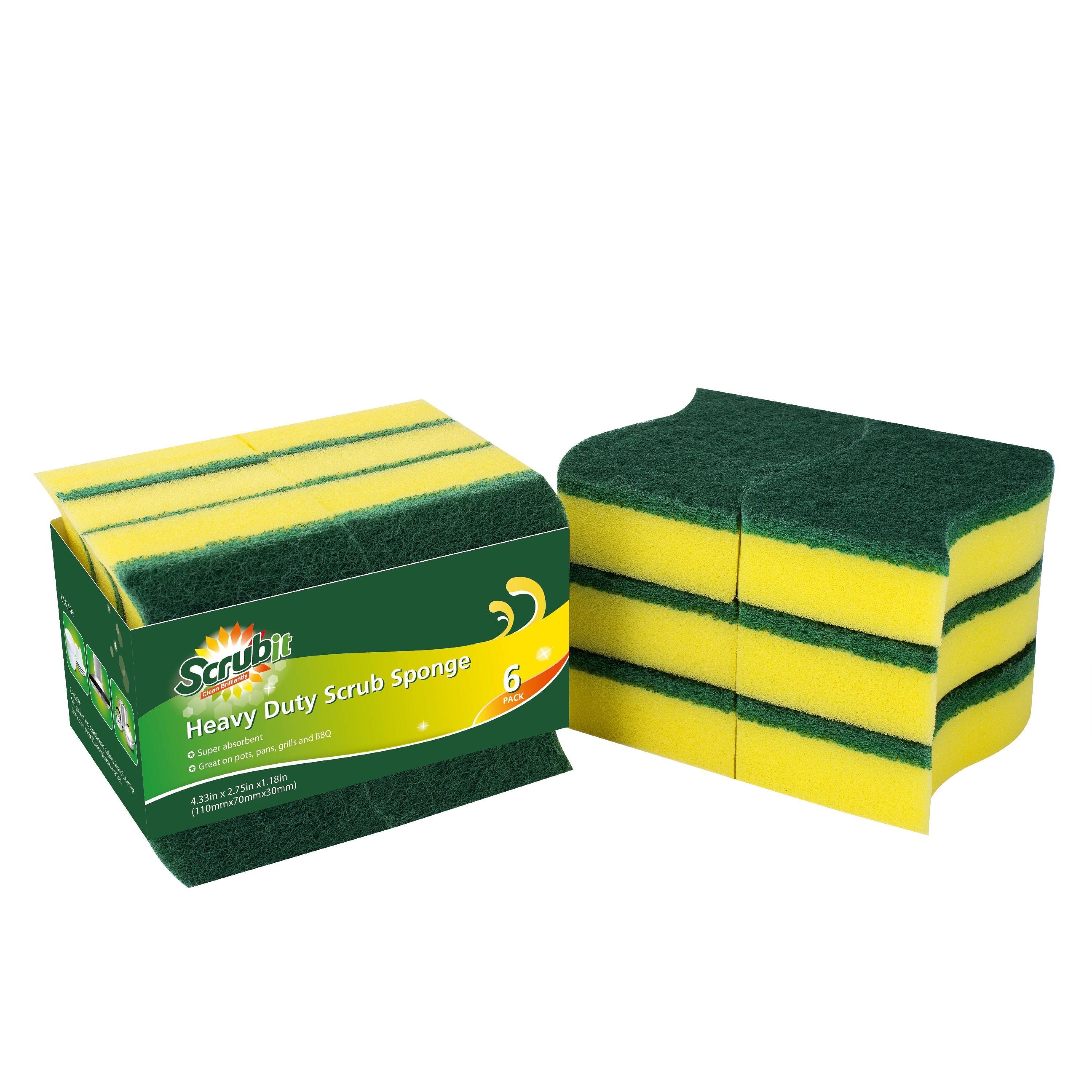 SCRUBIT Non-Scratch Cleaning Scrub Sponge - Heavy Duty Pot Cleaner for ...
