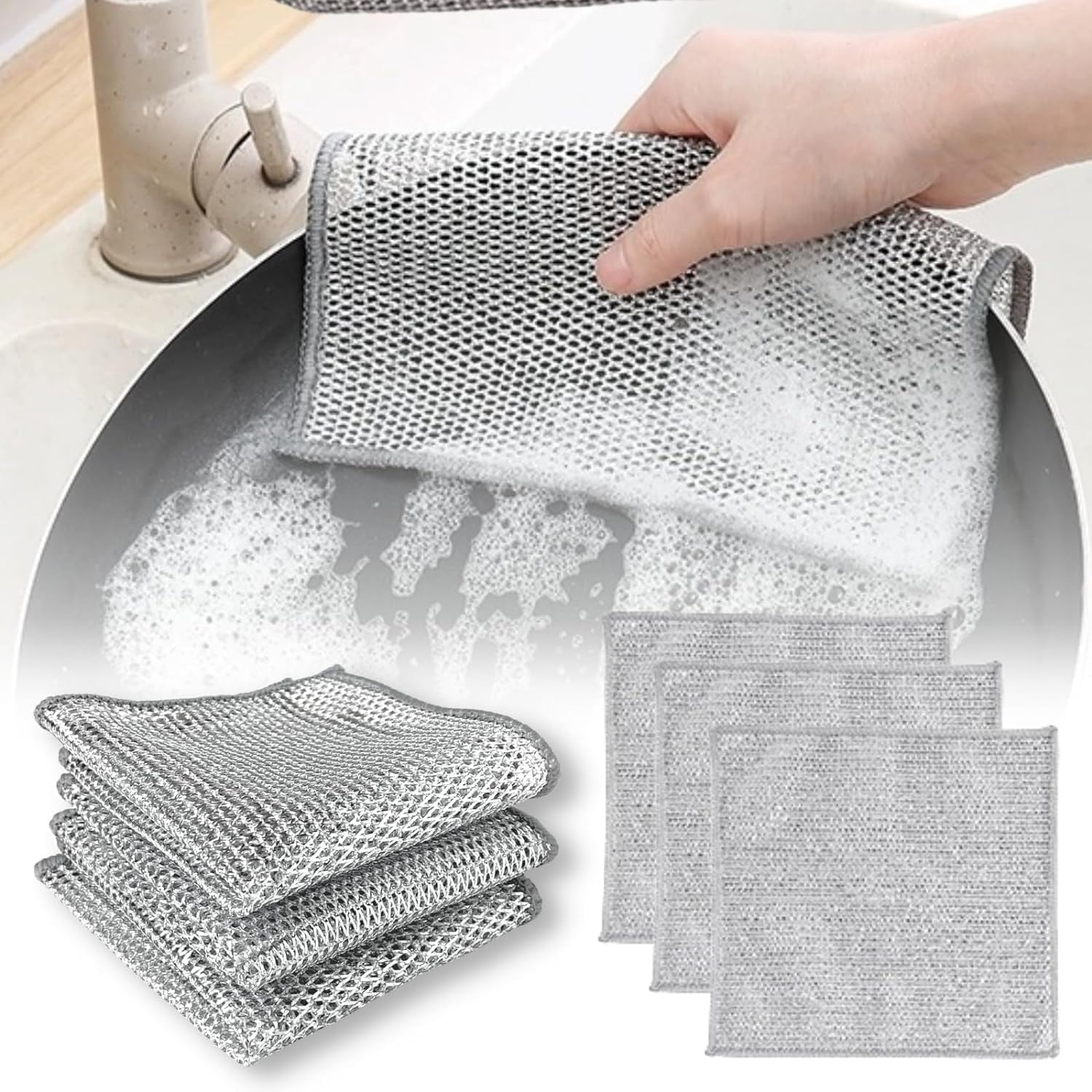 Non Scratch Dish Wash Cloth Mesh Wire Cloth for Kitchen Reusable Non ...