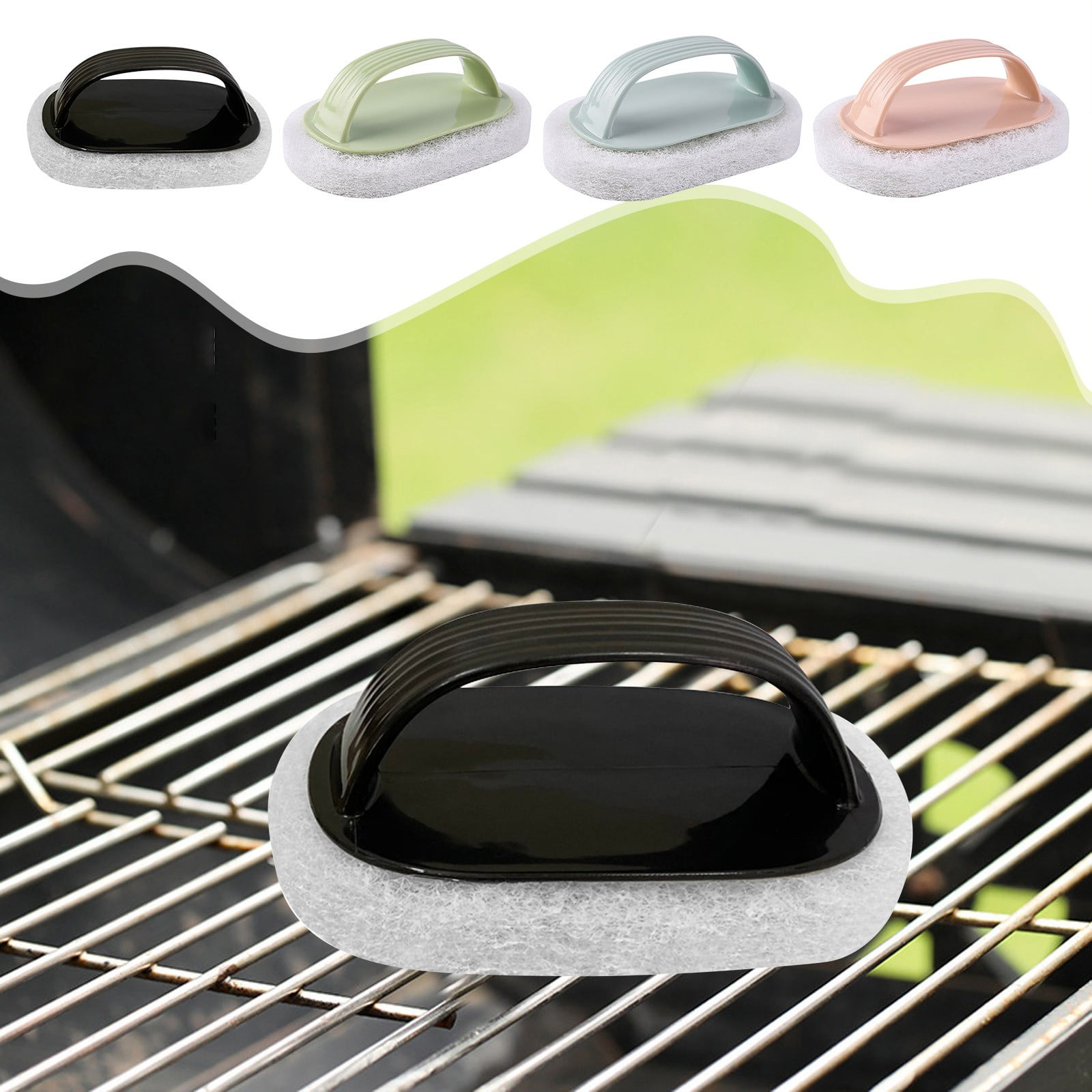 Non-Scratch Grill Brush High Dense Fiber Sponge with Angled Handle for ...