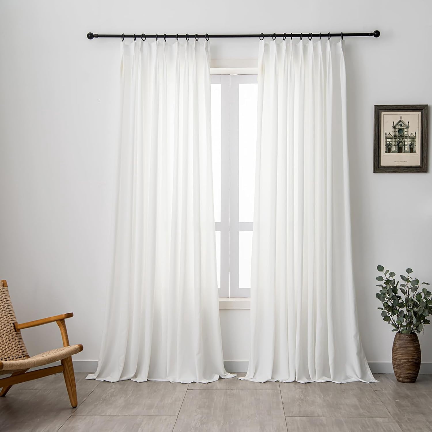Non-See-Through Privacy Pinch Pleated Curtains 84 Inches Long White ...
