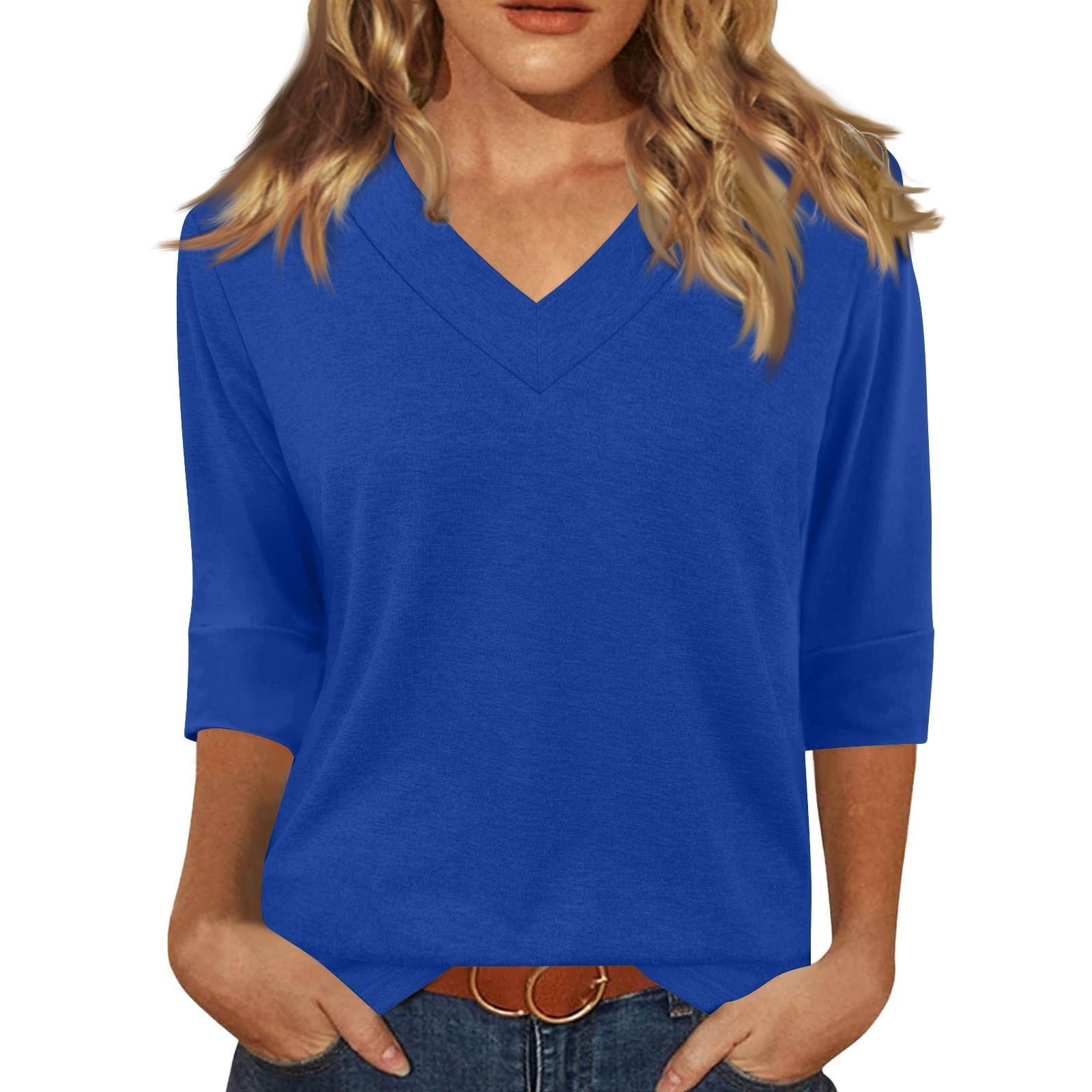 Non-See-Through Slim Fit Basic Tees Women, 3/4 Sleeve T-Shirts For ...