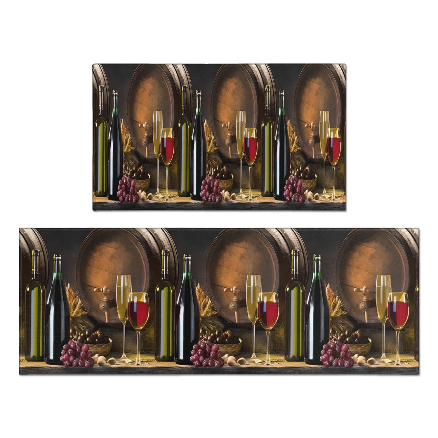 Non-Skid Red Wine Kitchen Rugs, Set of 2, Accentuated with Grapes ...
