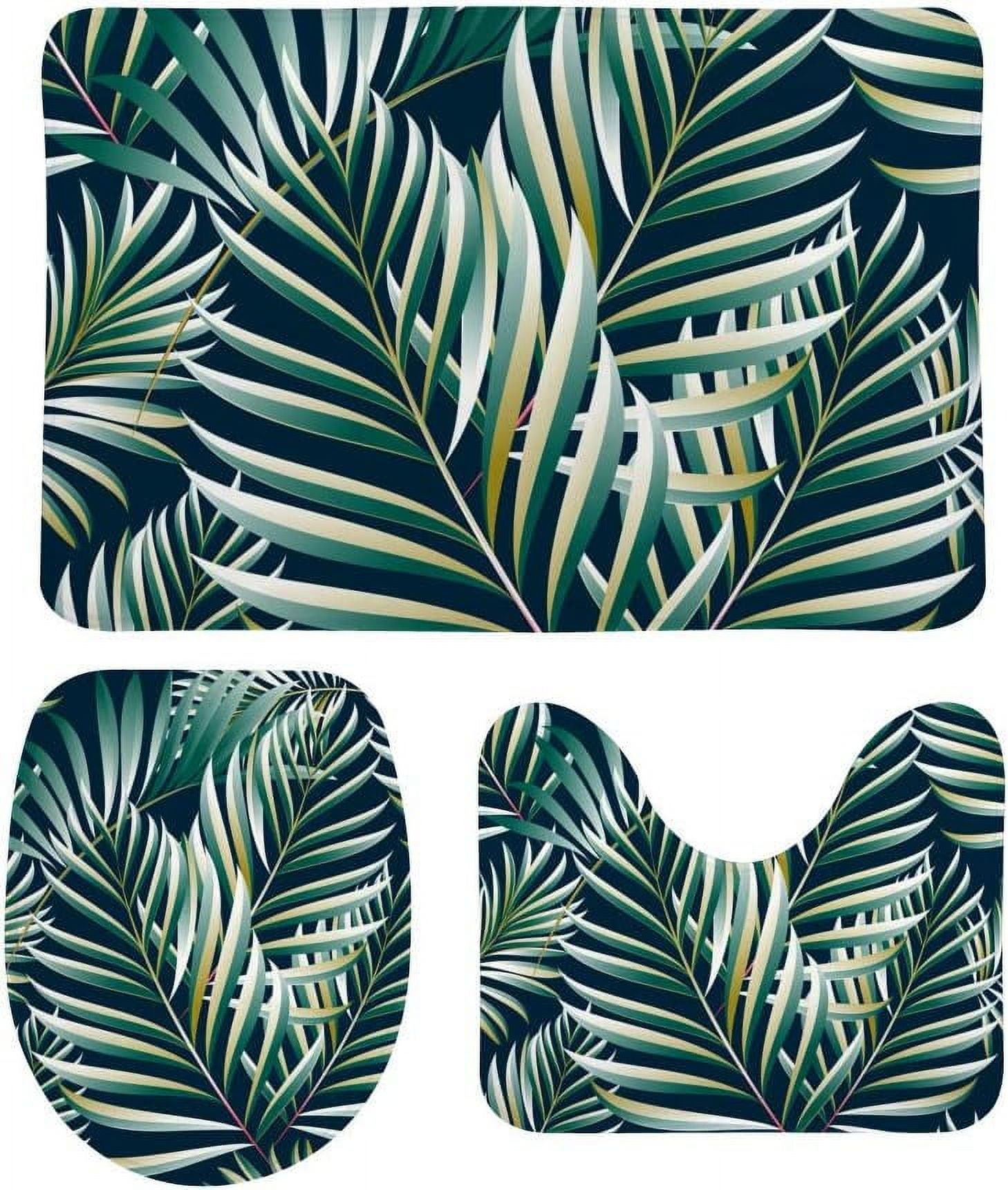 Non-Slip 3 Piece Bathroom Rug Set Beautiful Leaves Soft Contour Rug ...