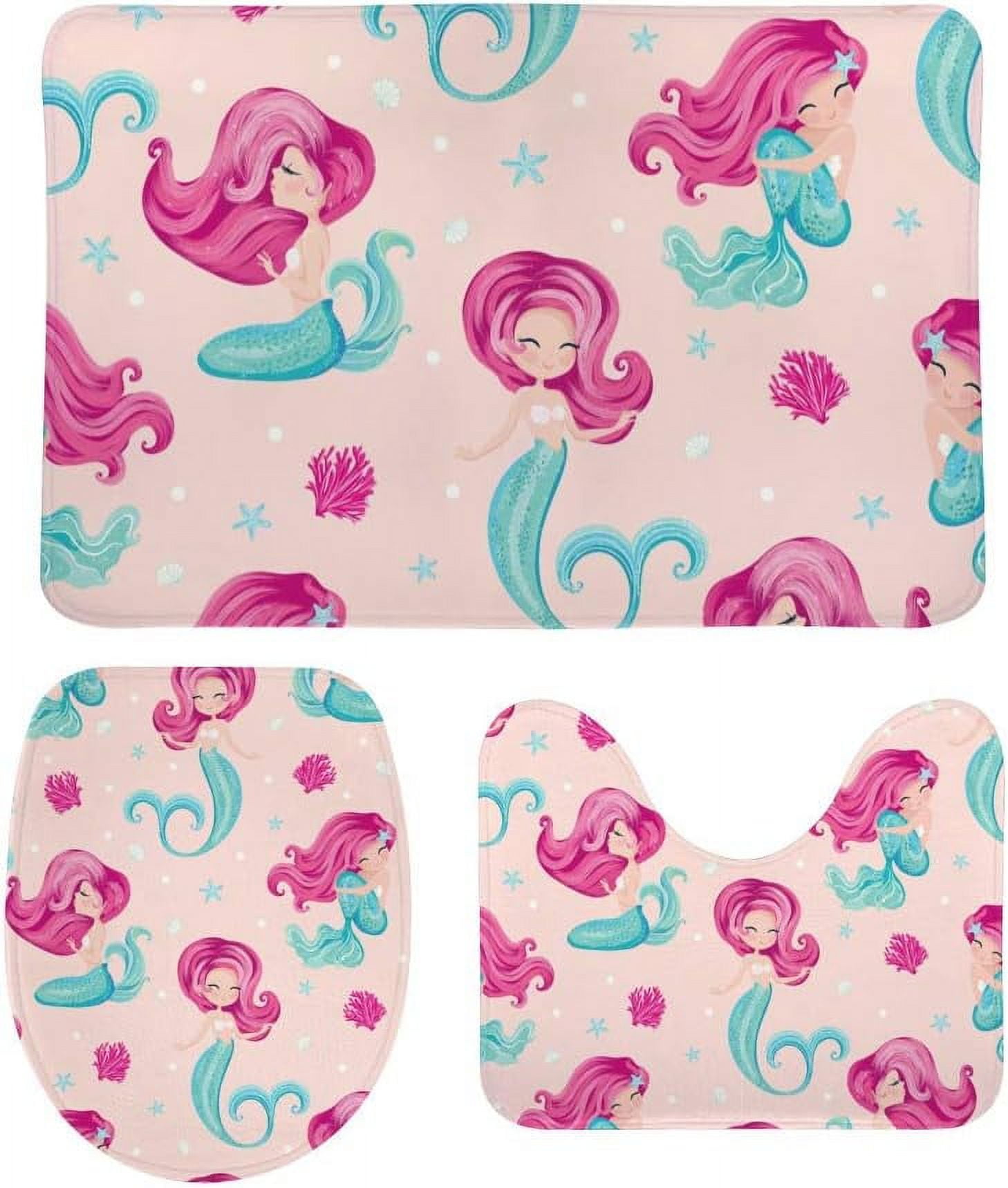 Non-Slip 3 Piece Bathroom Rug Set Beautiful Mermaid Girl Soft Contour ...