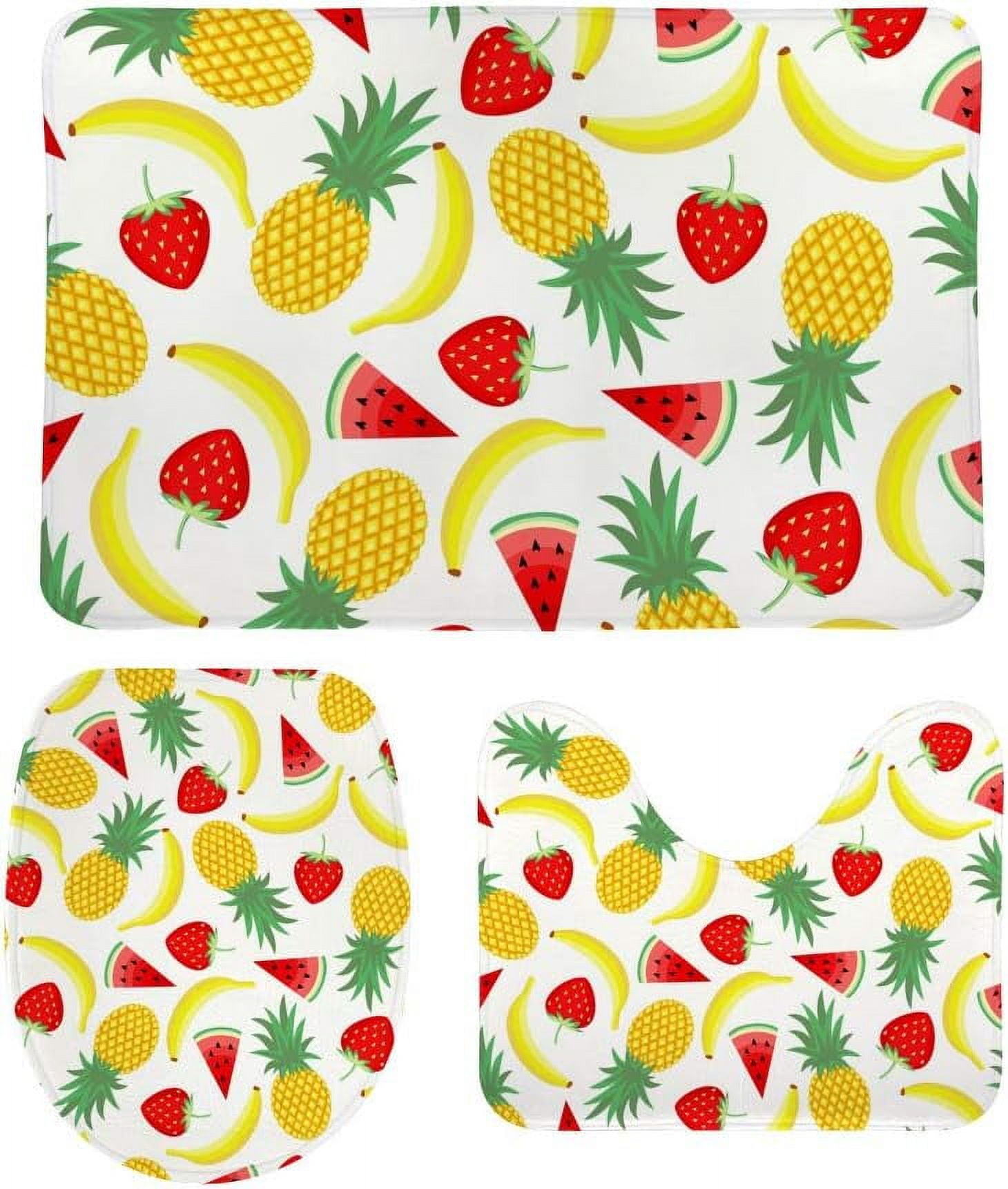 Non-Slip 3 Piece Bathroom Rug Set Bright Summer Fruits Soft Contour Rug ...