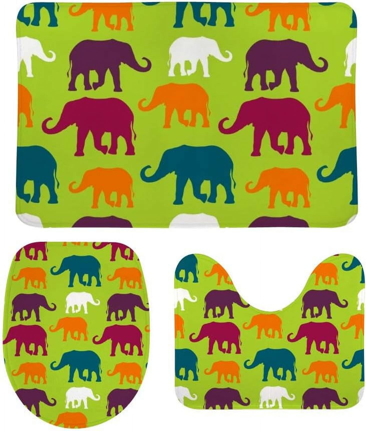 Non-Slip 3 Piece Bathroom Rug Set Colorful Elephants Soft Contour Rug ...