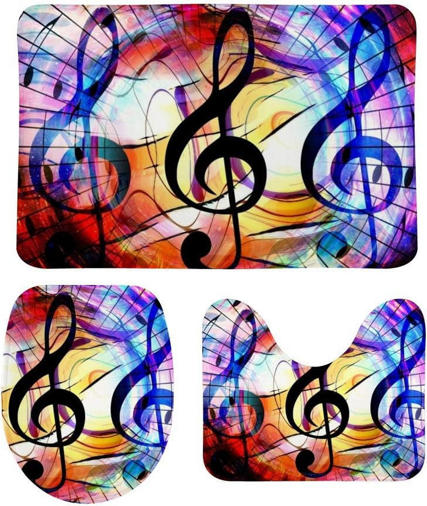 Non-Slip 3 Piece Bathroom Rug Set Colorful Music Note Soft Contour Rug ...