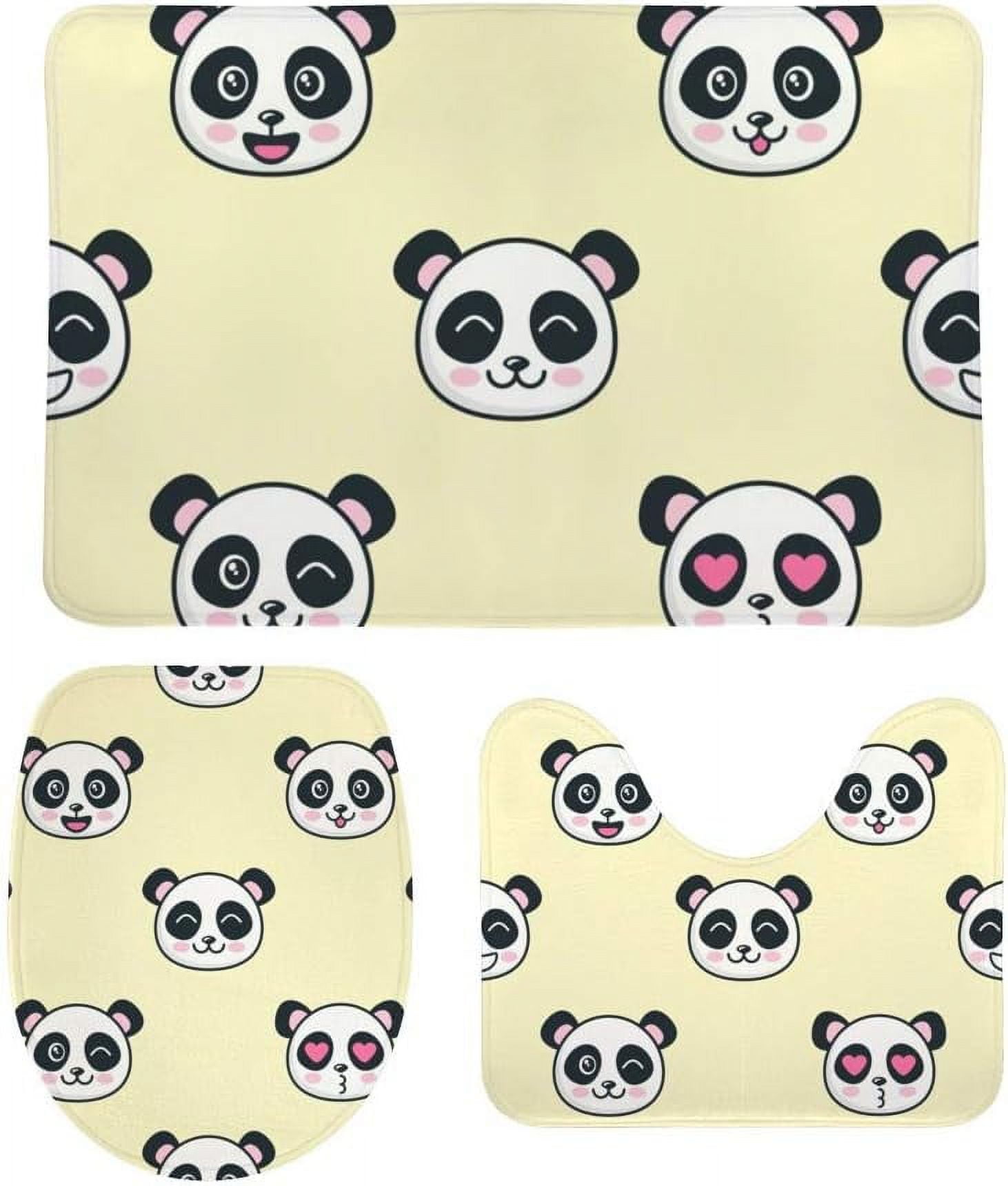 Non-Slip 3 Piece Bathroom Rug Set Cute Panda Faces Soft Contour Rug ...