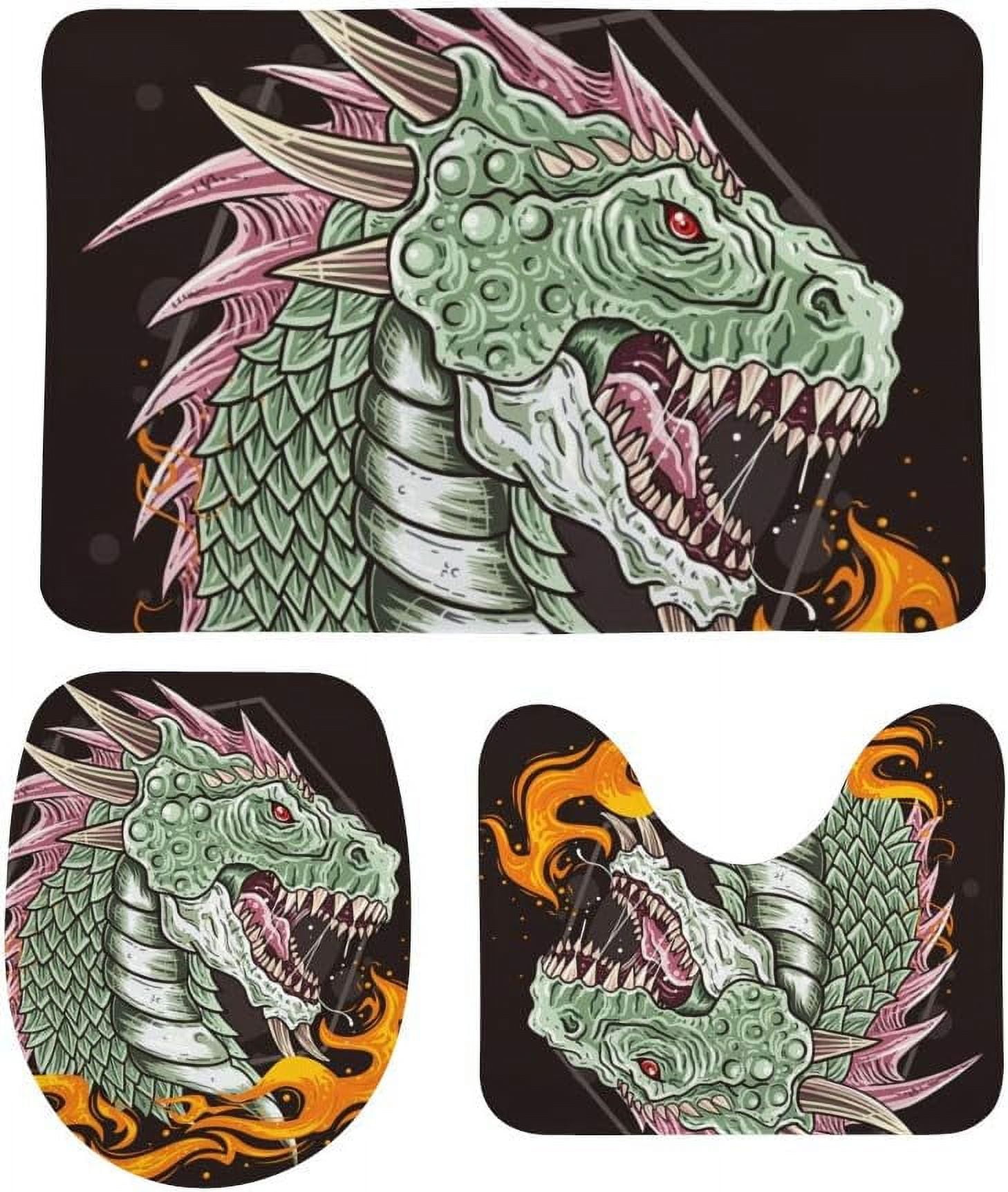 Non-Slip 3 Piece Bathroom Rug Set Dragon Head Soft Contour Rug + Toilet ...