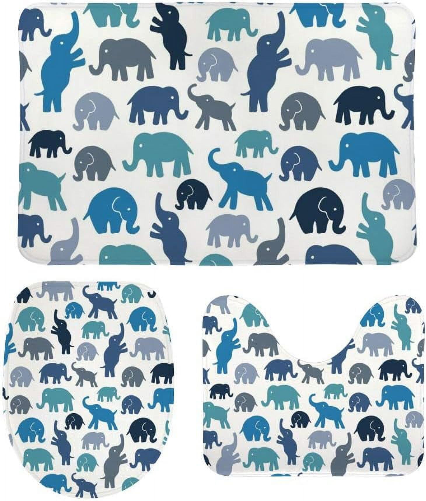 Non-Slip 3 Piece Bathroom Rug Set Elephants On White Soft Contour Rug ...