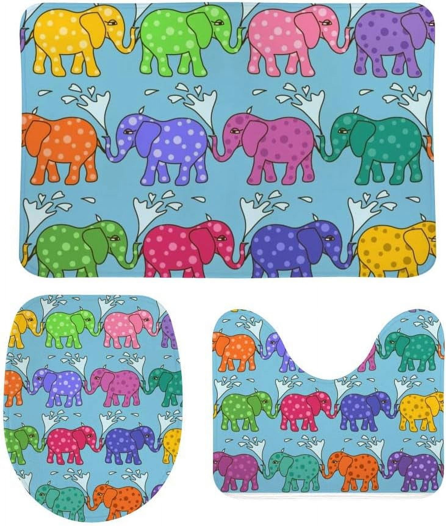 Non-Slip 3 Piece Bathroom Rug Set Elephants Taking Shower Soft Contour ...