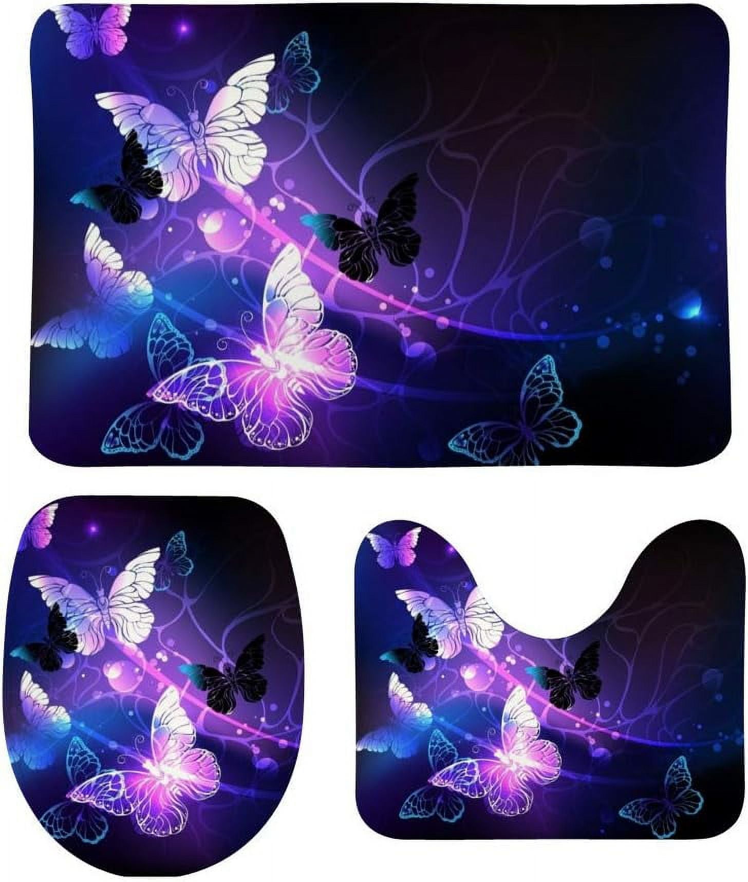 Non-Slip 3 Piece Bathroom Rug Set Glowing Night Butterflies Soft ...