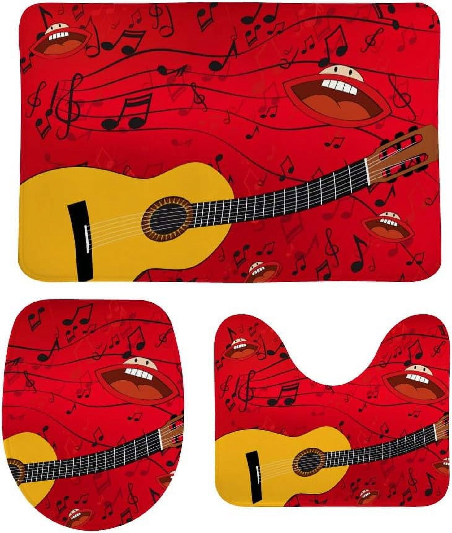 Non-Slip 3 Piece Bathroom Rug Set Guitar and Singing Mouth Soft Contour ...