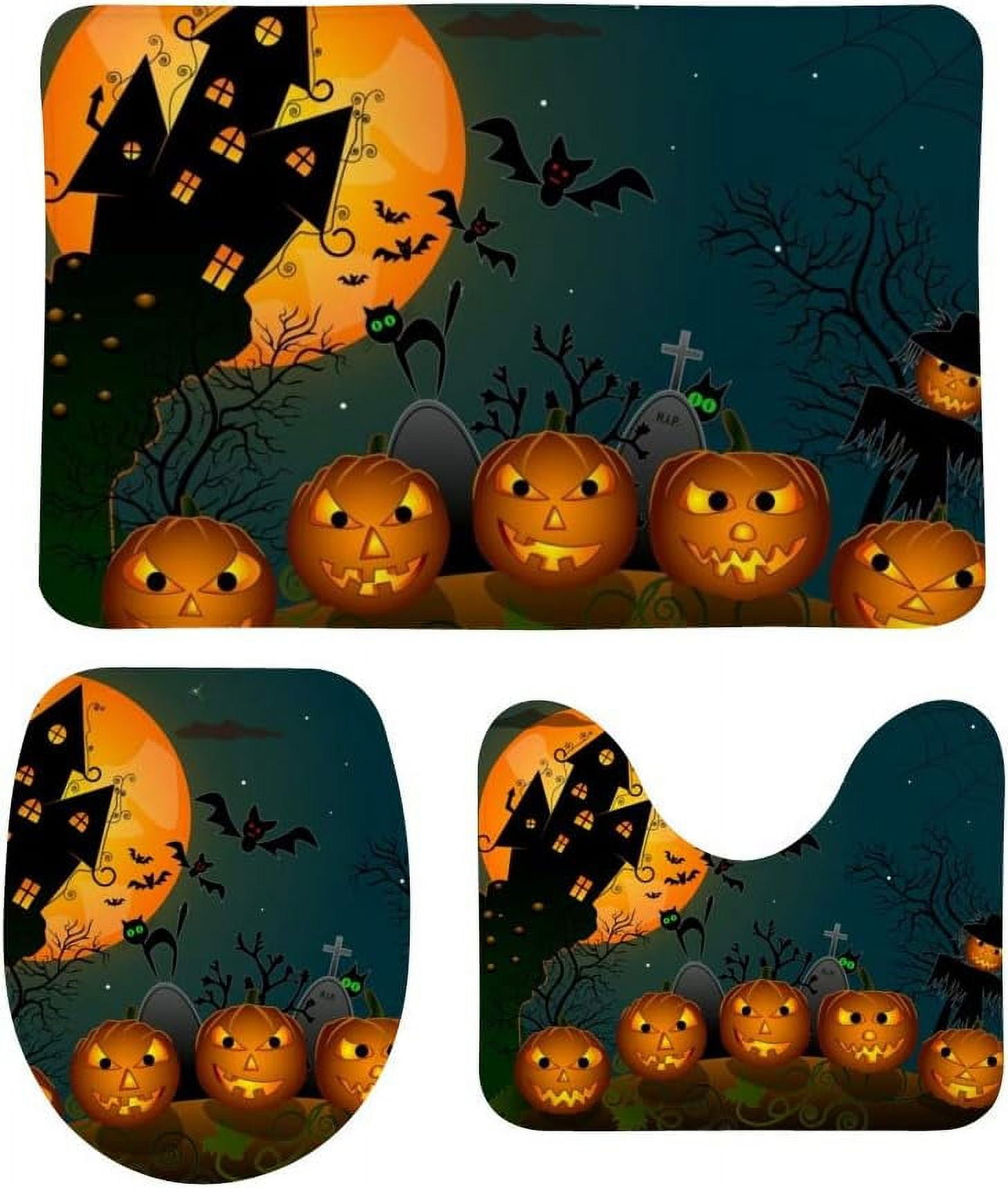 Non-Slip 3 Piece Bathroom Rug Set Halloween Pumpkins and Scarecrow Soft ...